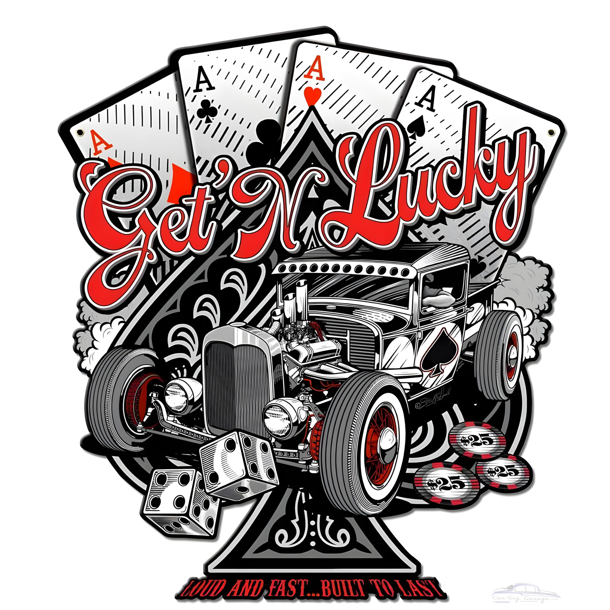 Get N Lucky Metal Sign - Durable 14"x16" Garage Decor