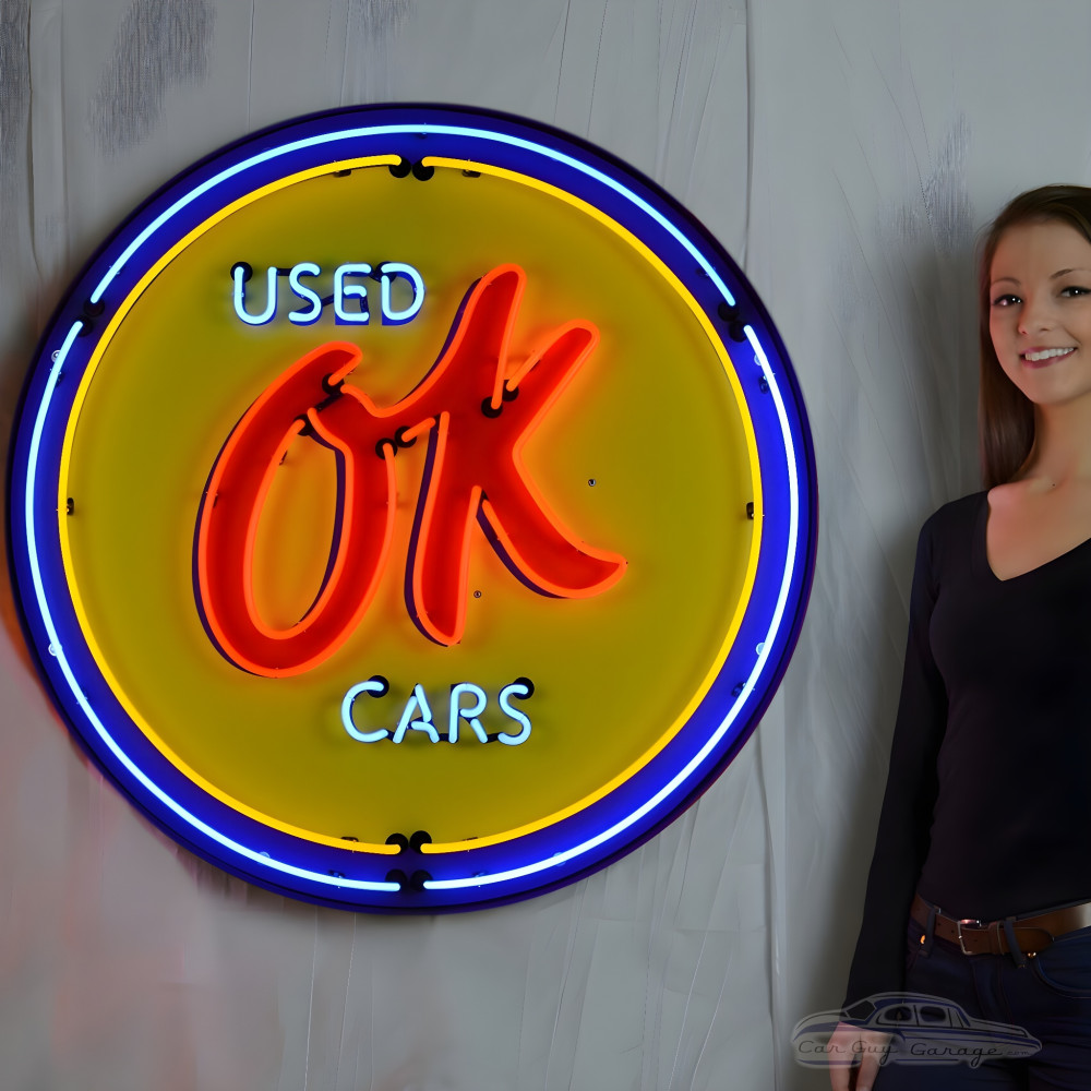 48" Neon OK Used Cars Sign - Durable, Hand Blown, Made in USA