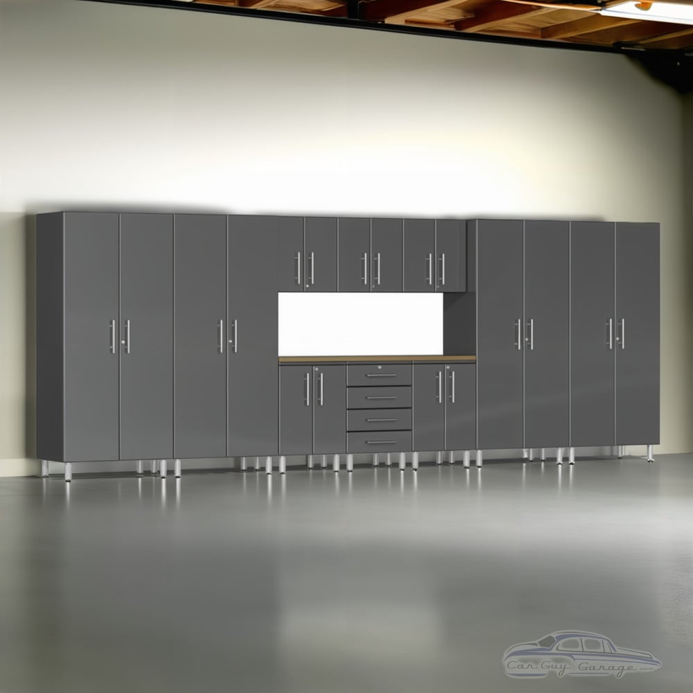 Silver Modular 11 Piece Kit with Bamboo Worktop for Garage