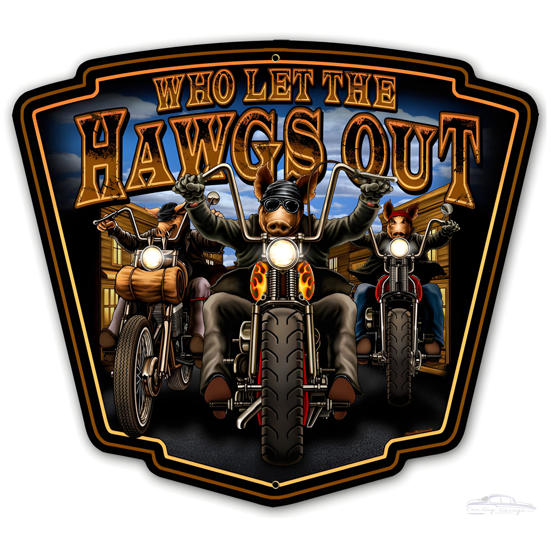 Hawgs Out Metal Sign - 15"x15" - Handmade USA - Durable Decor