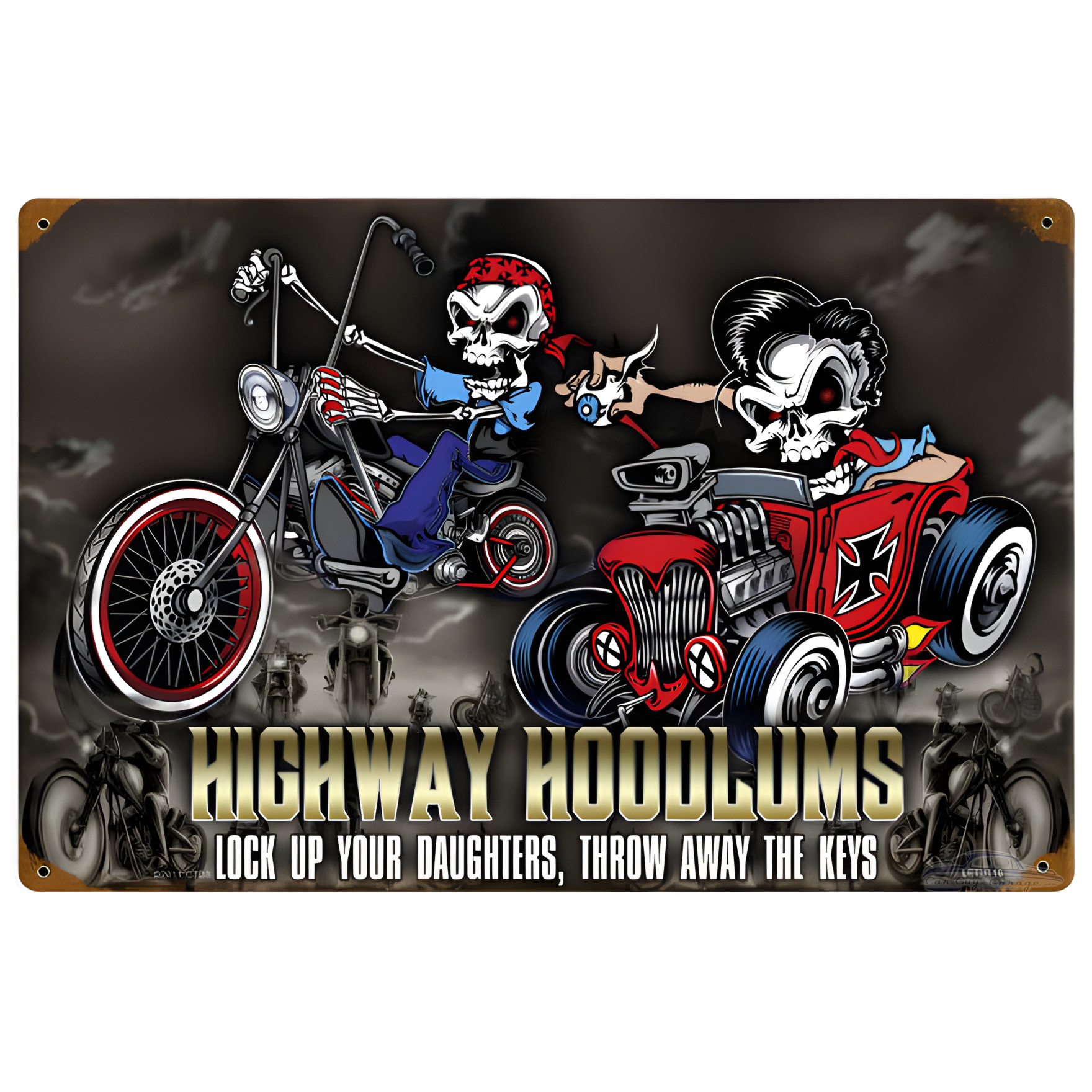 Highway Hoodlums Metal Sign - Vintage Style, 18" x 12" Decor