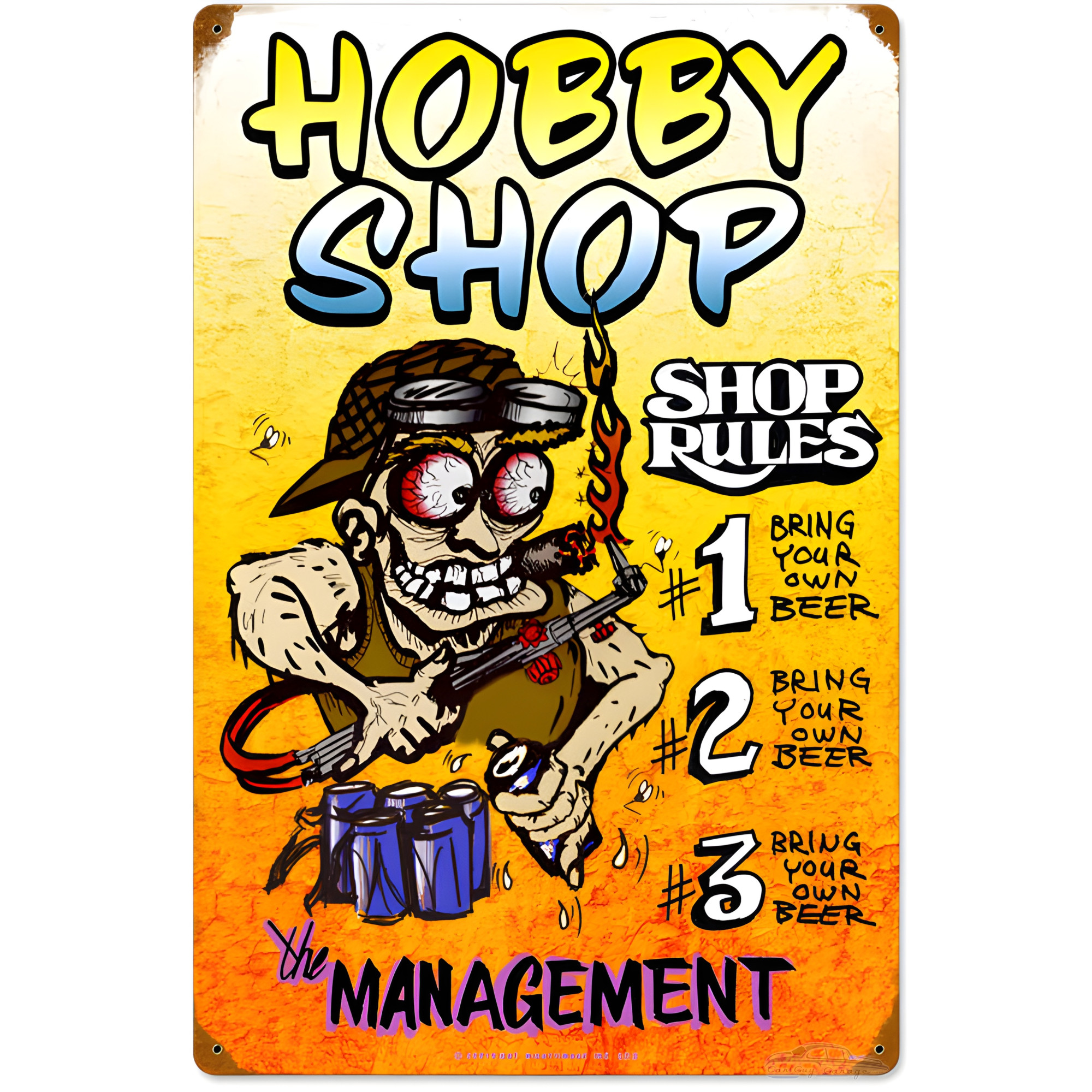 Hobby Shop Rules Metal Sign - Vintage 16"x24" USA Made