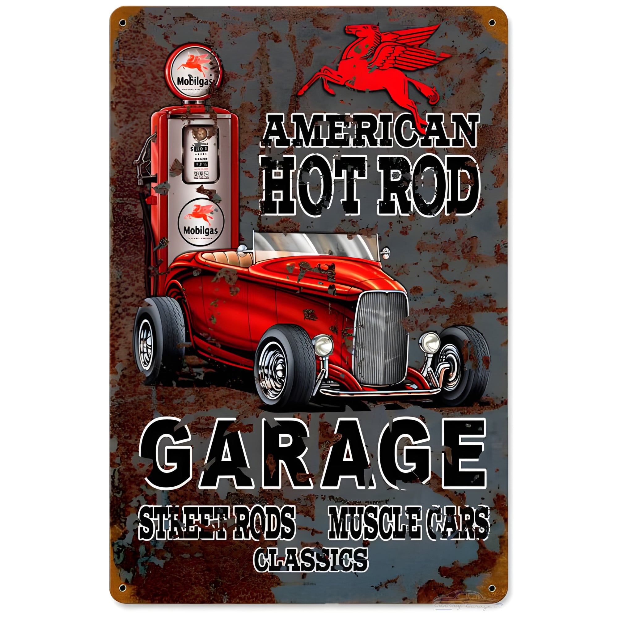 Hot Rod Mobilgas Metal Sign - Vintage Garage Wall Decor 12x18