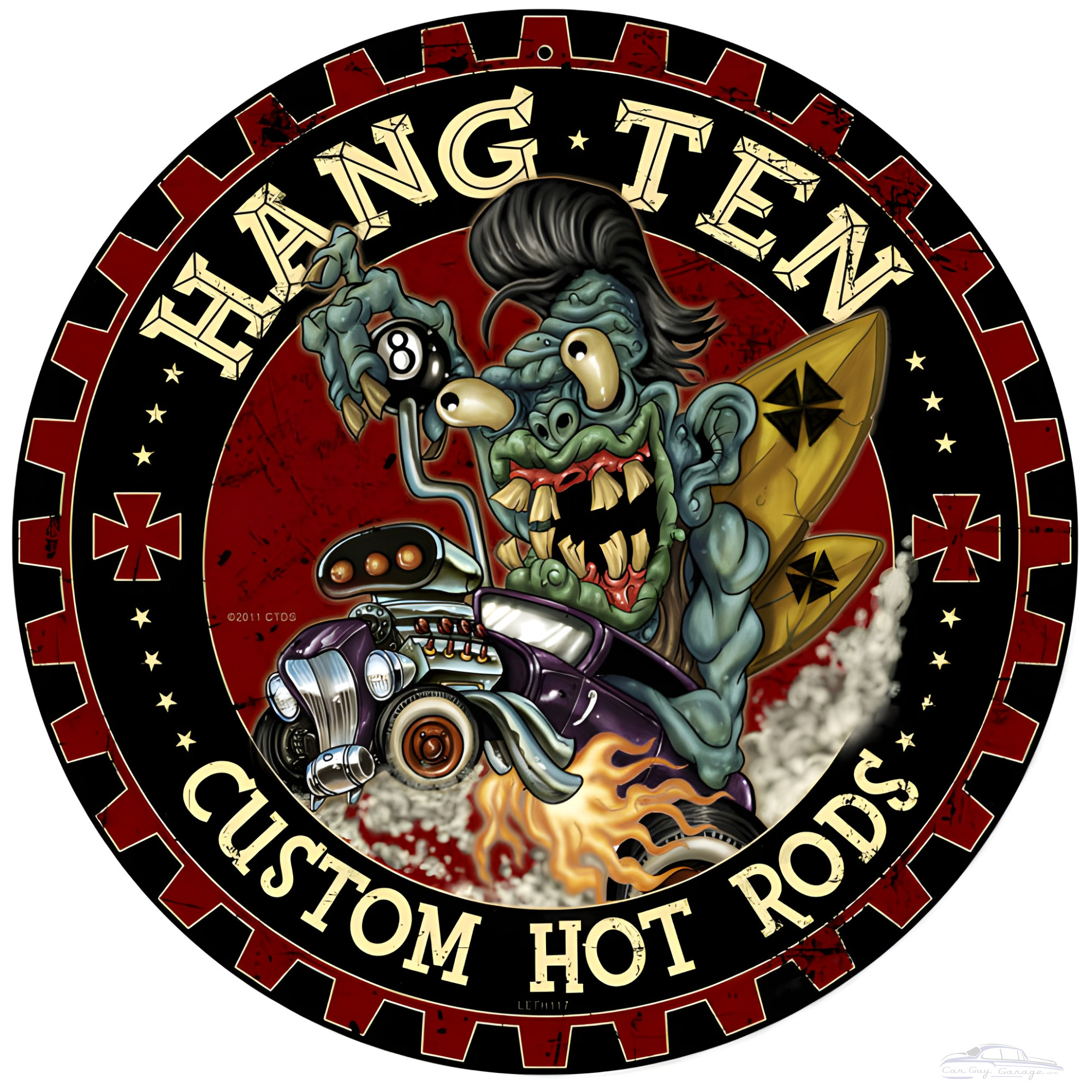 Hot Rod Monster Metal Sign - 14" Round, Heavy Gauge Steel