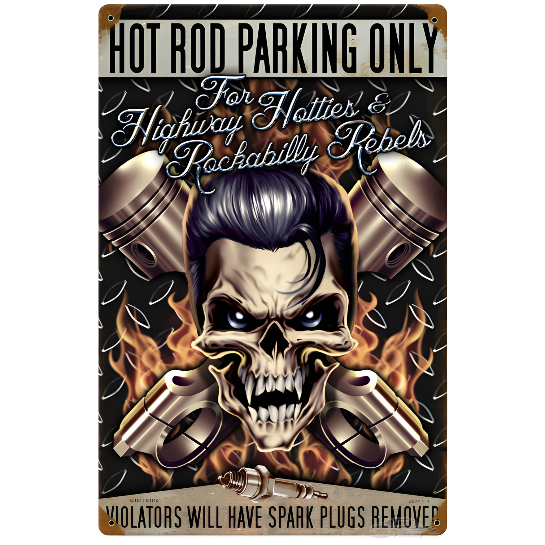 Hot Rod Parking Metal Sign - Vintage Decor, 12"x18", USA Made