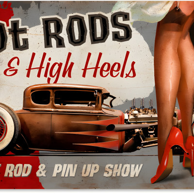 Vintage Hot Rods & Pin-Up Metal Sign - 18"x12" - Made in USA