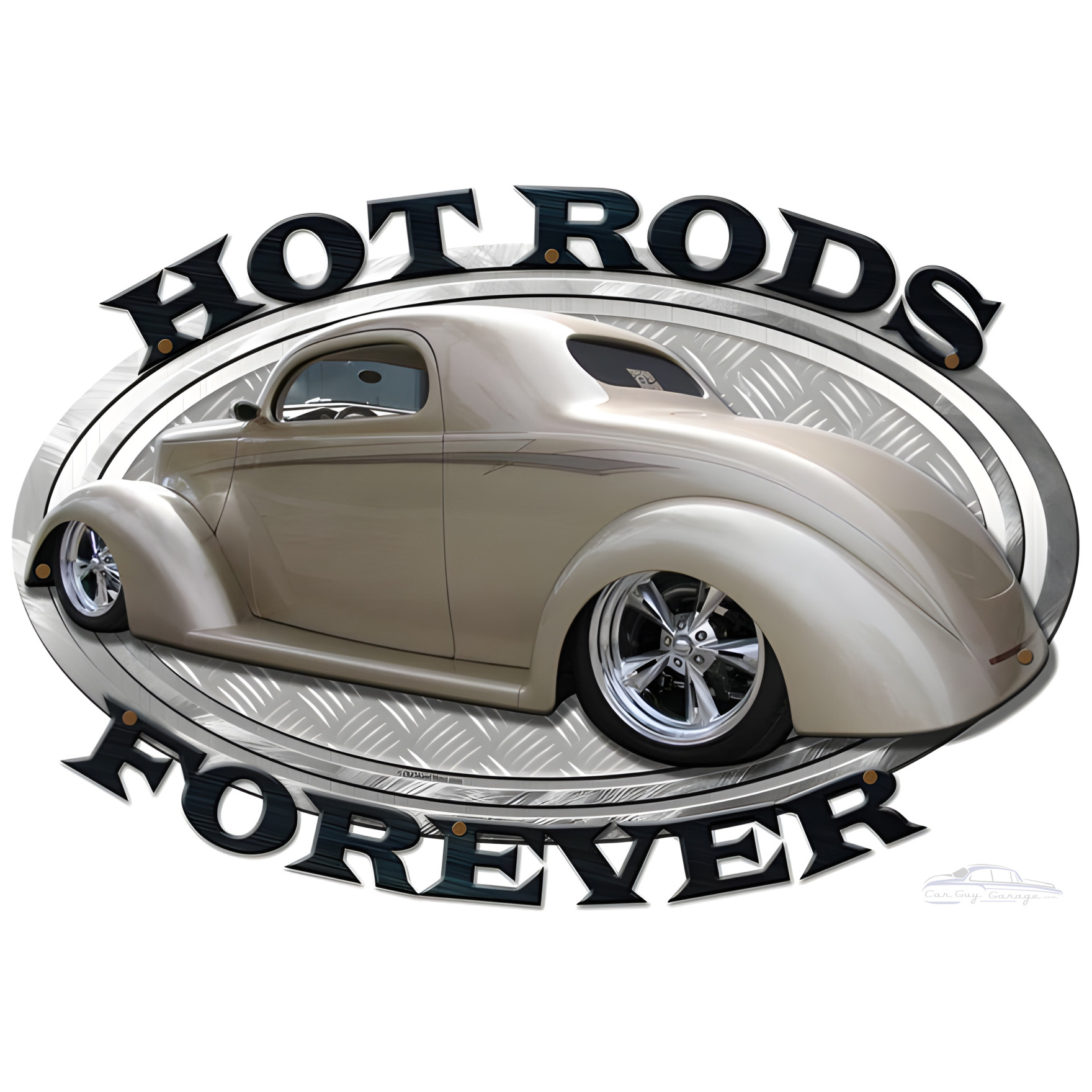 Hot Rods Forever Metal Sign - Vintage Garage Wall Decor 23"x16"