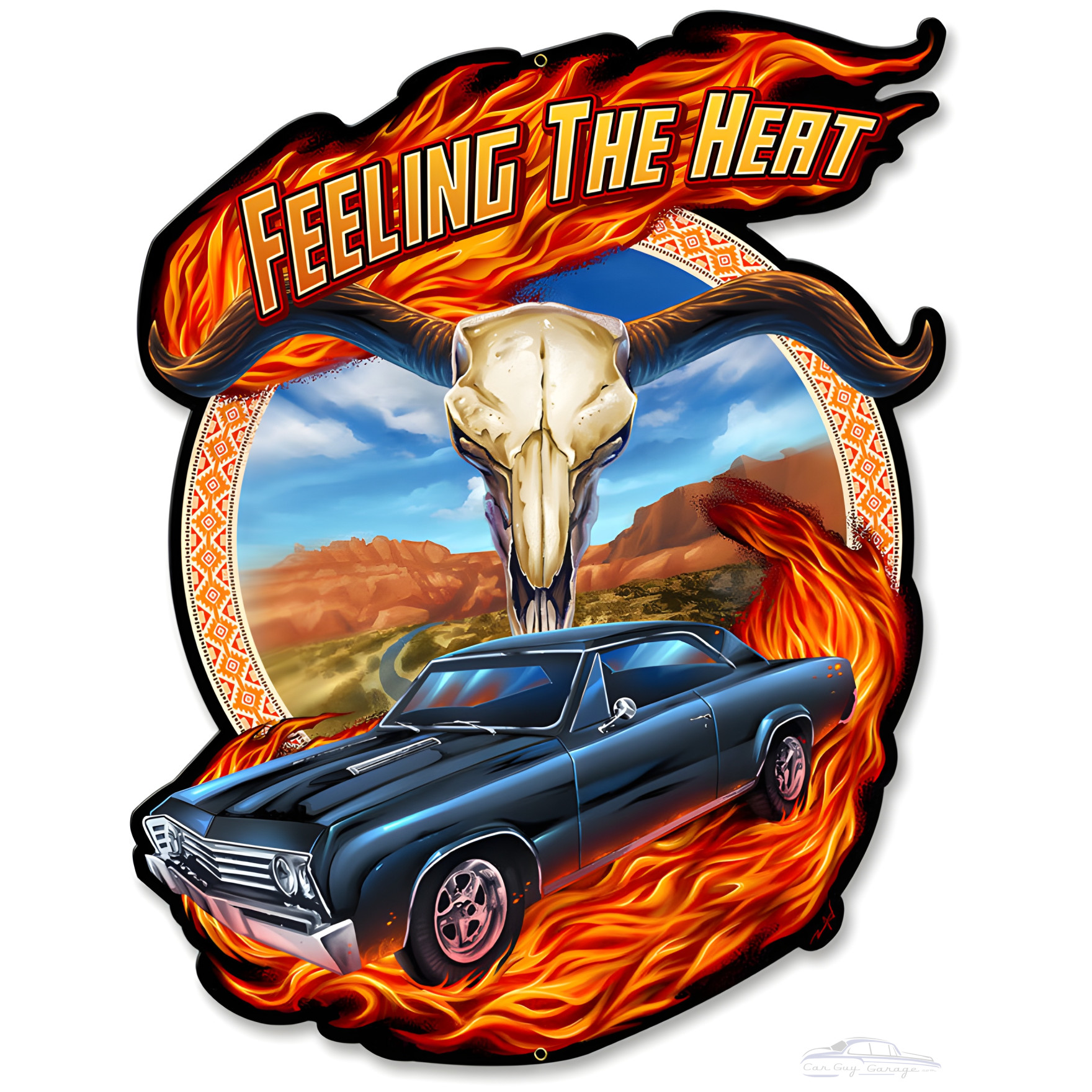 Hot Rod Steer Skull Metal Sign - Durable 17"x13" Wall Decor