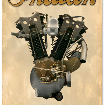 Vintage Indian Engine Metal Sign - 12"x18" - Made in USA
