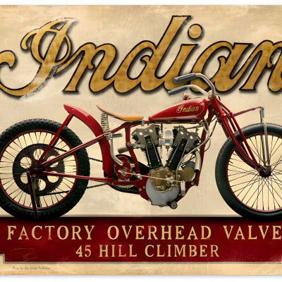 Indian Hillclimber Sign - Vintage Metal, 18"x12", Made in USA