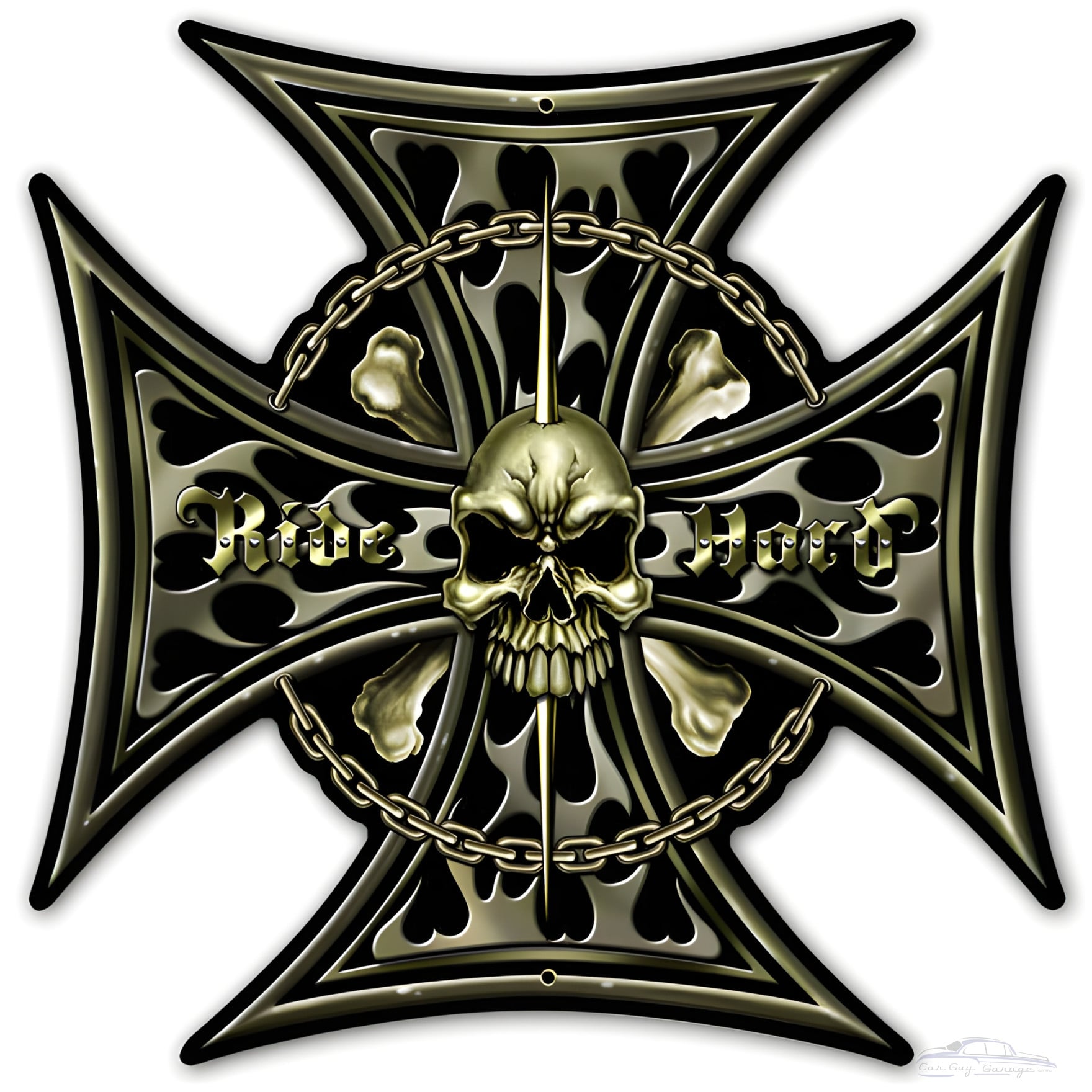 Iron Cross Skull Metal Sign - 15"x15" - Durable USA Made