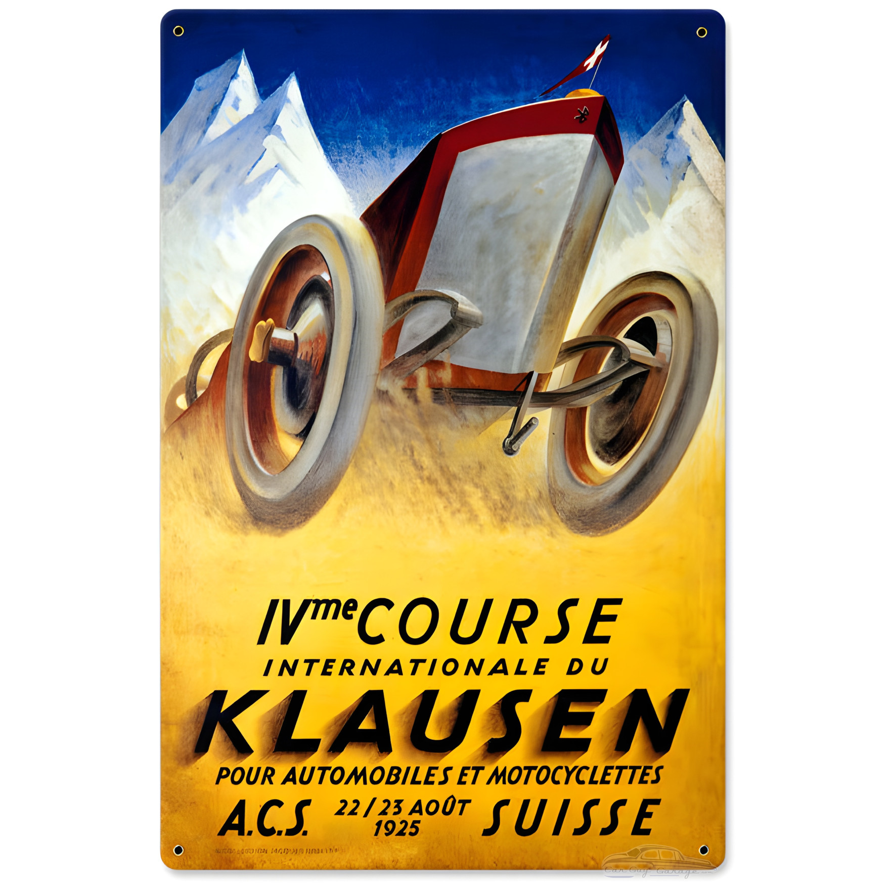 Klausen Suisse Metal Sign - 12"x18" - Vintage Garage Decor