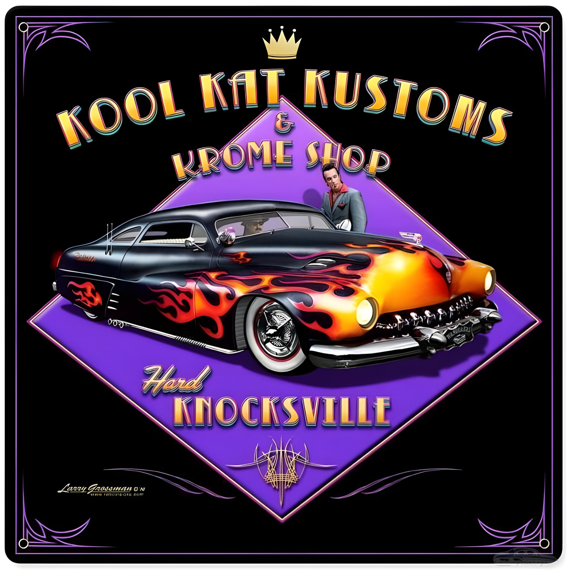 Kool Kat Kustoms Metal Sign - 12"x12" Vintage Garage Decor