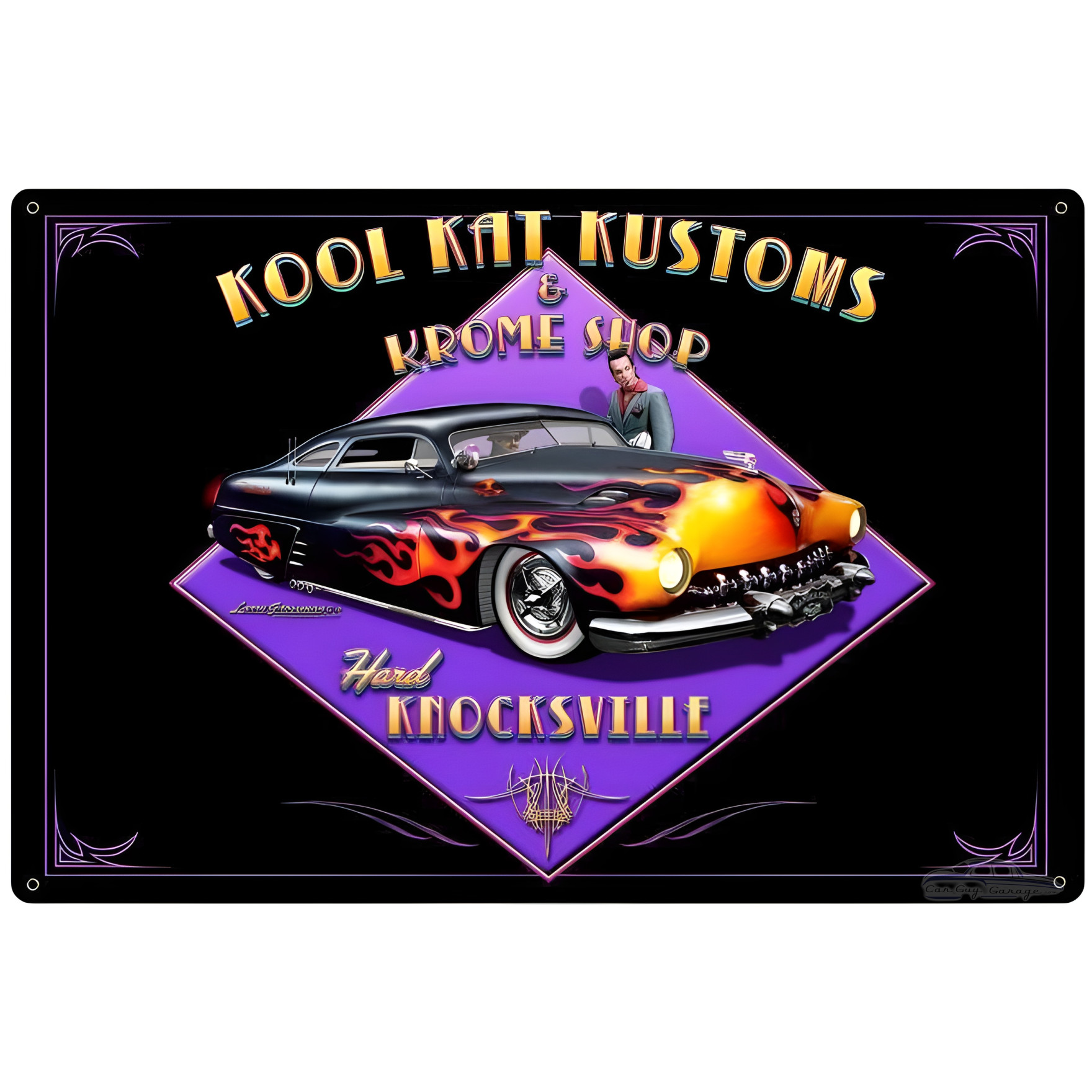 Kool Kat Kustoms Metal Sign - 36"x24" - Durable, USA Made