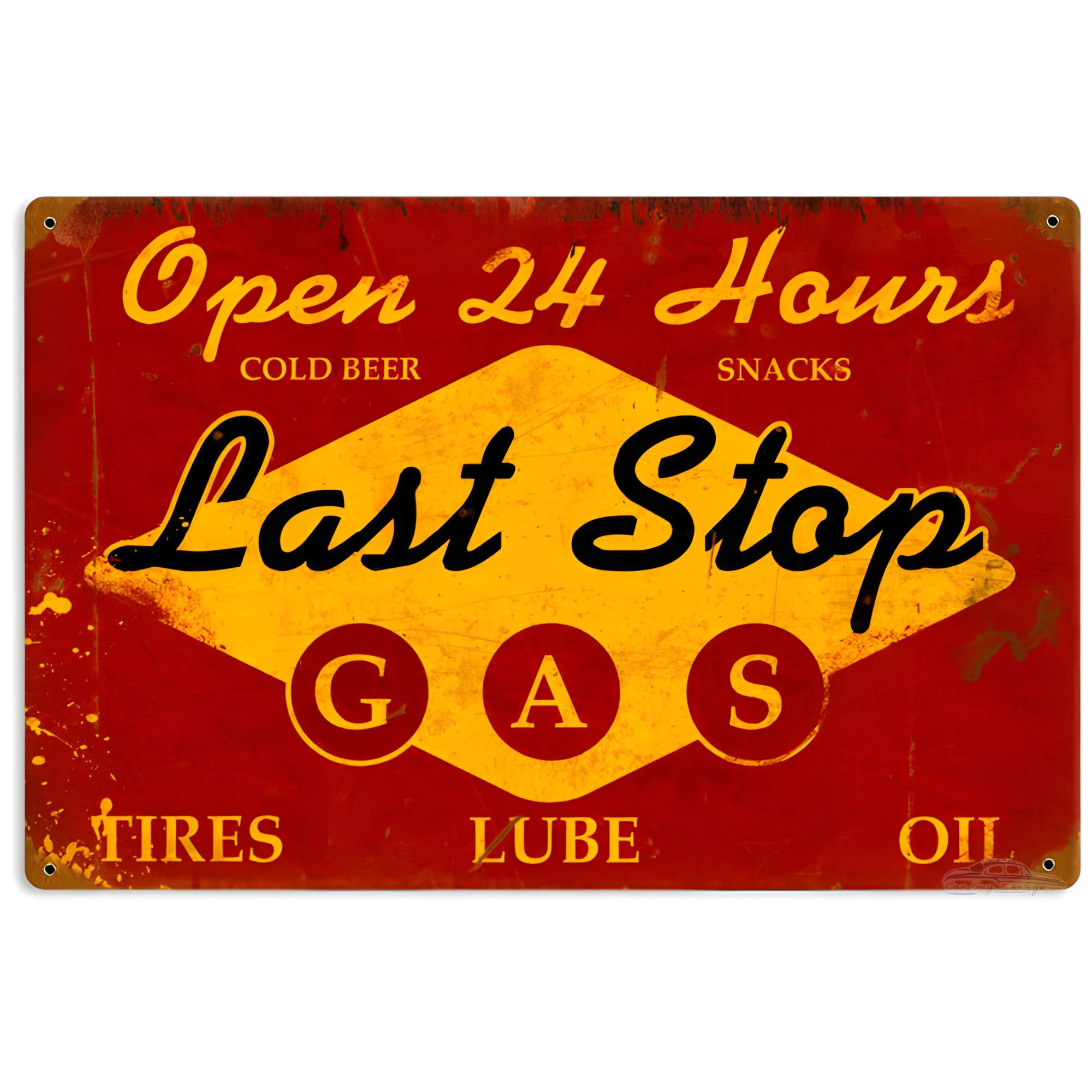 Vintage Last Stop Gas Metal Sign - 18"x12" - Made in USA