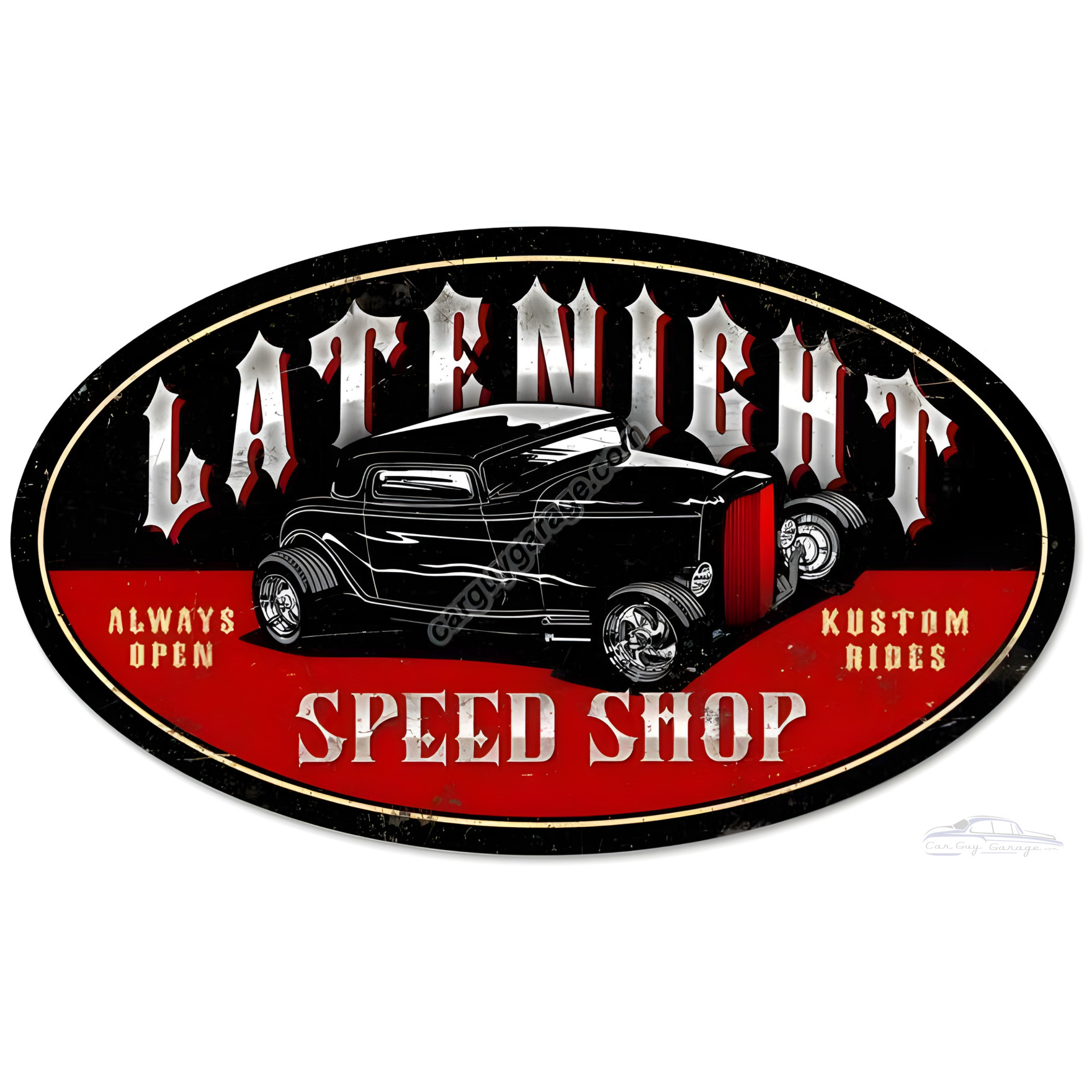Latenight Speed Shop Oval Metal Sign - Durable 24"x14" Decor