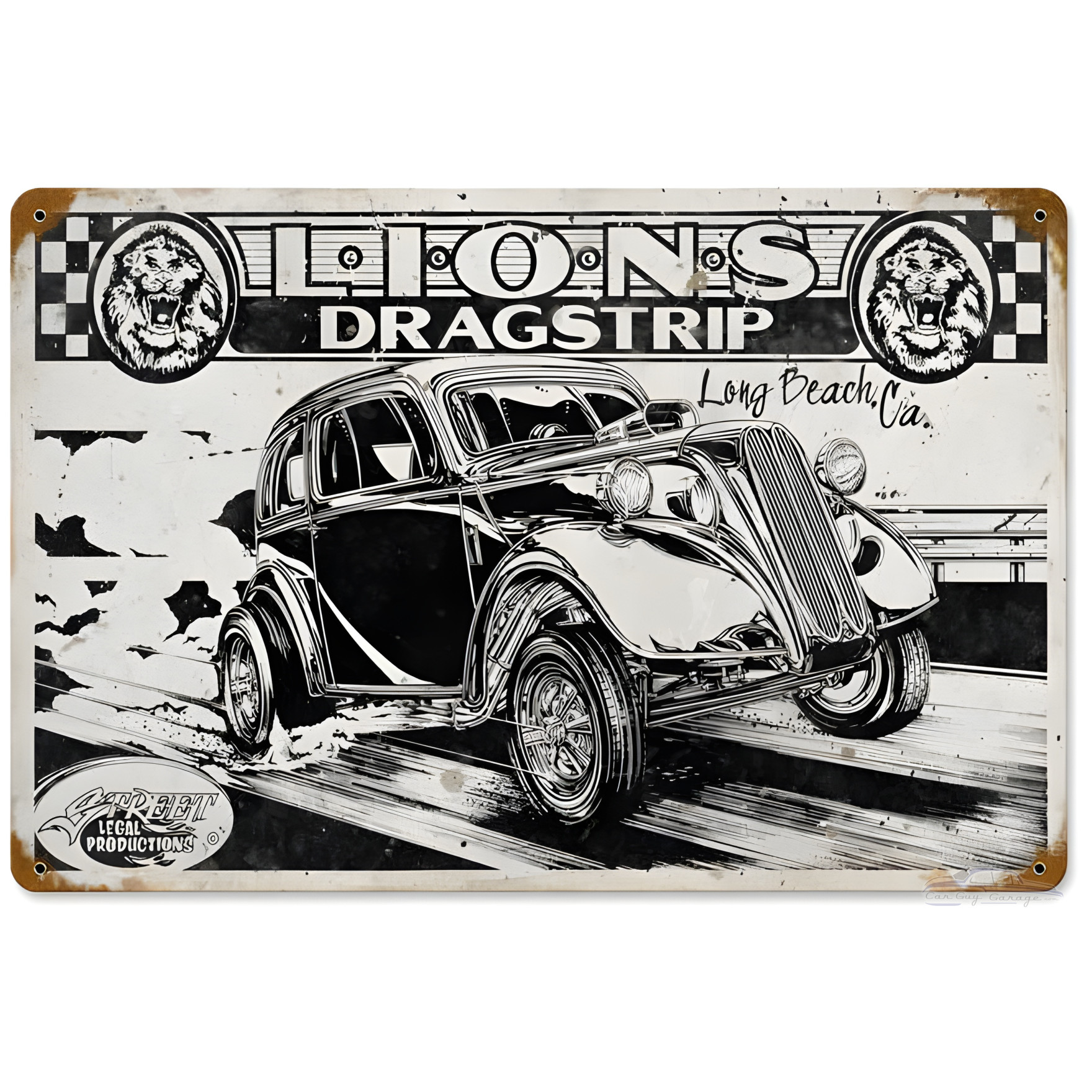 Lions Drag Strip Metal Sign - Vintage 12" x 18" Garage Decor