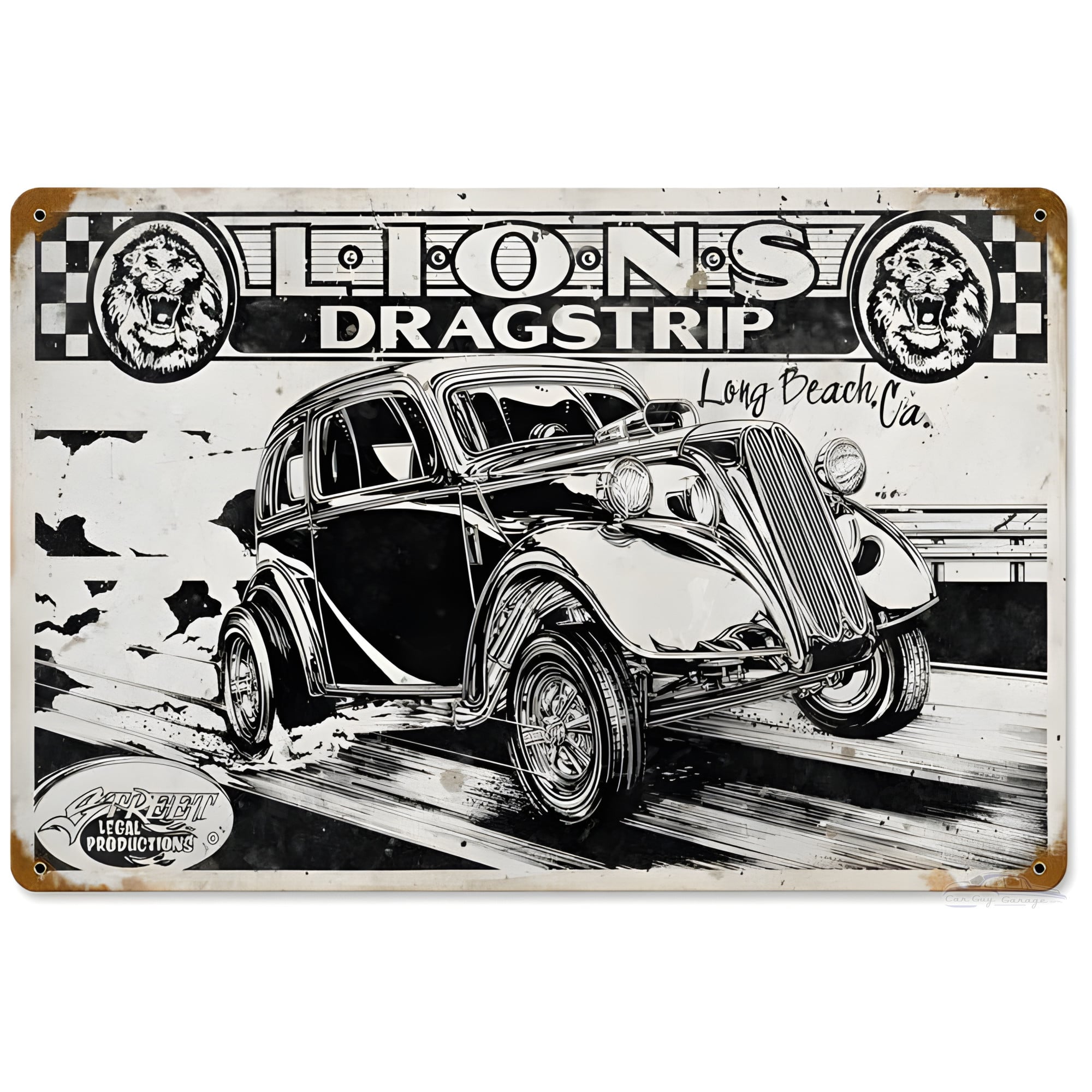 Lions Drag Strip Metal Sign - Vintage 12" x 18" Garage Decor