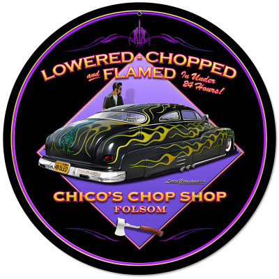 Lowered and Chopped Metal Sign - 14" Round, Made in USA