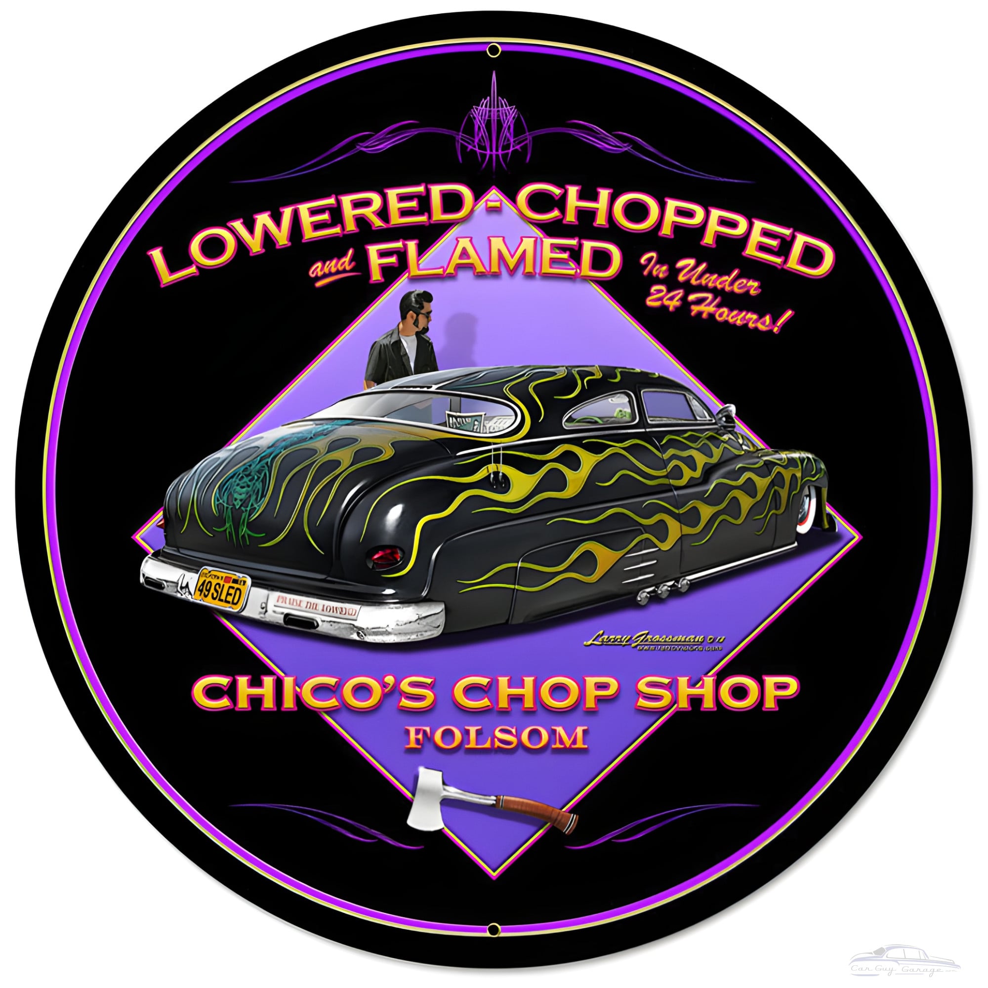 Lowered and Chopped Metal Sign - 28" Round, Made in USA