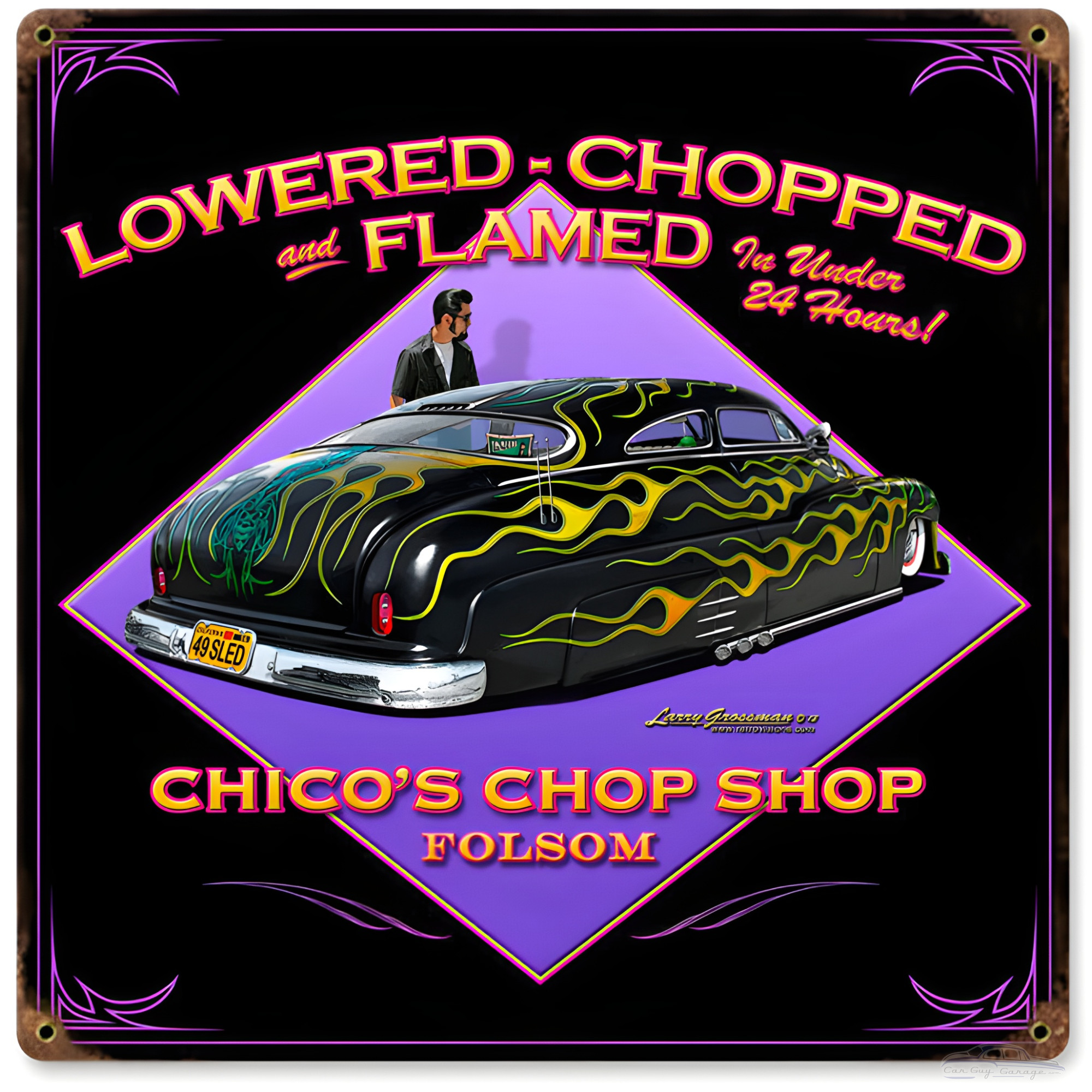 Lowered Chopped Metal Sign - 12"x12" Retro Garage Decor