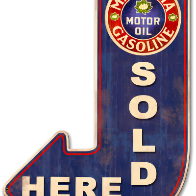 Vintage Magnolia Gasoline Arrow Metal Sign - 15" x 24"