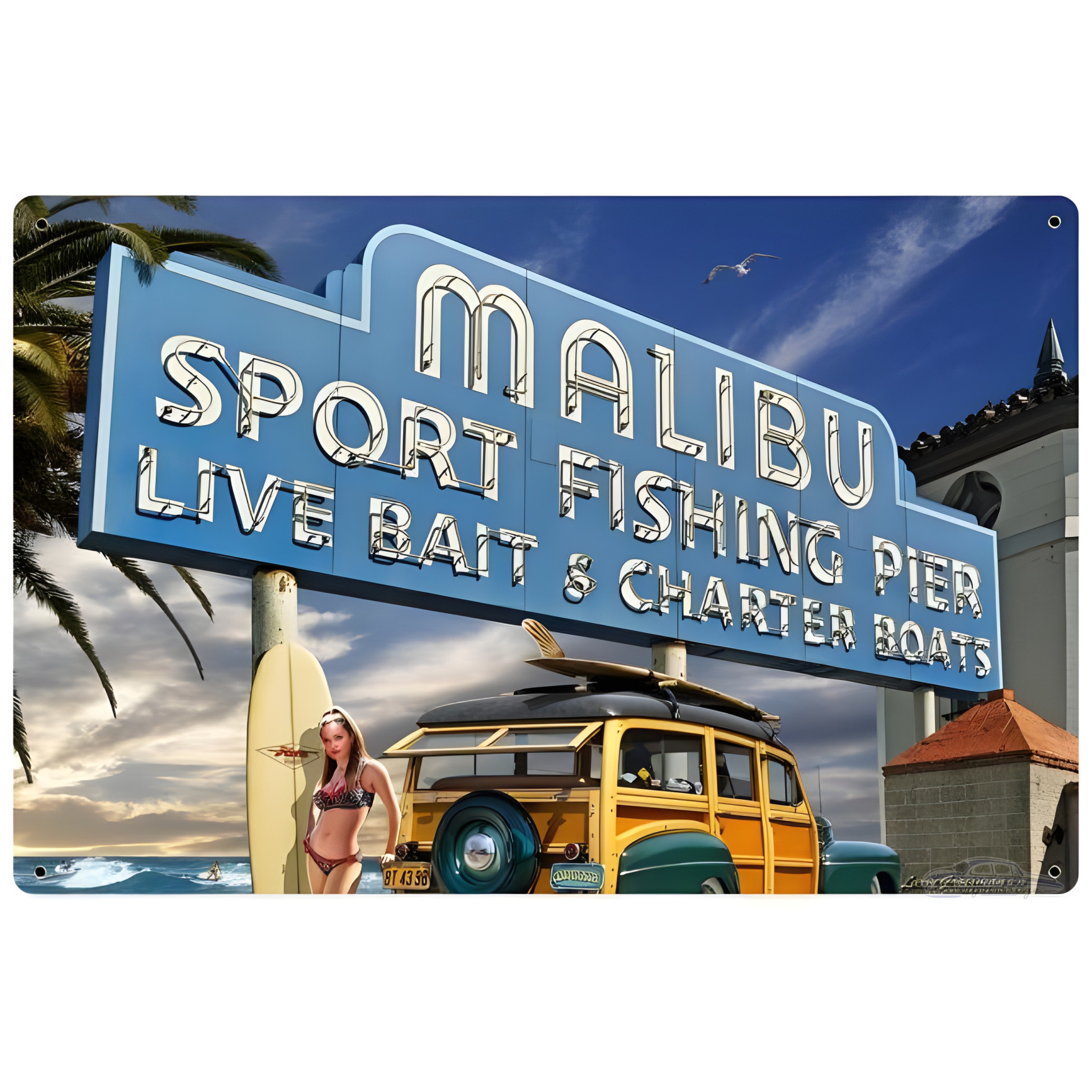 Malibu Pier Metal Sign - Durable 12"x18" American Steel Decor