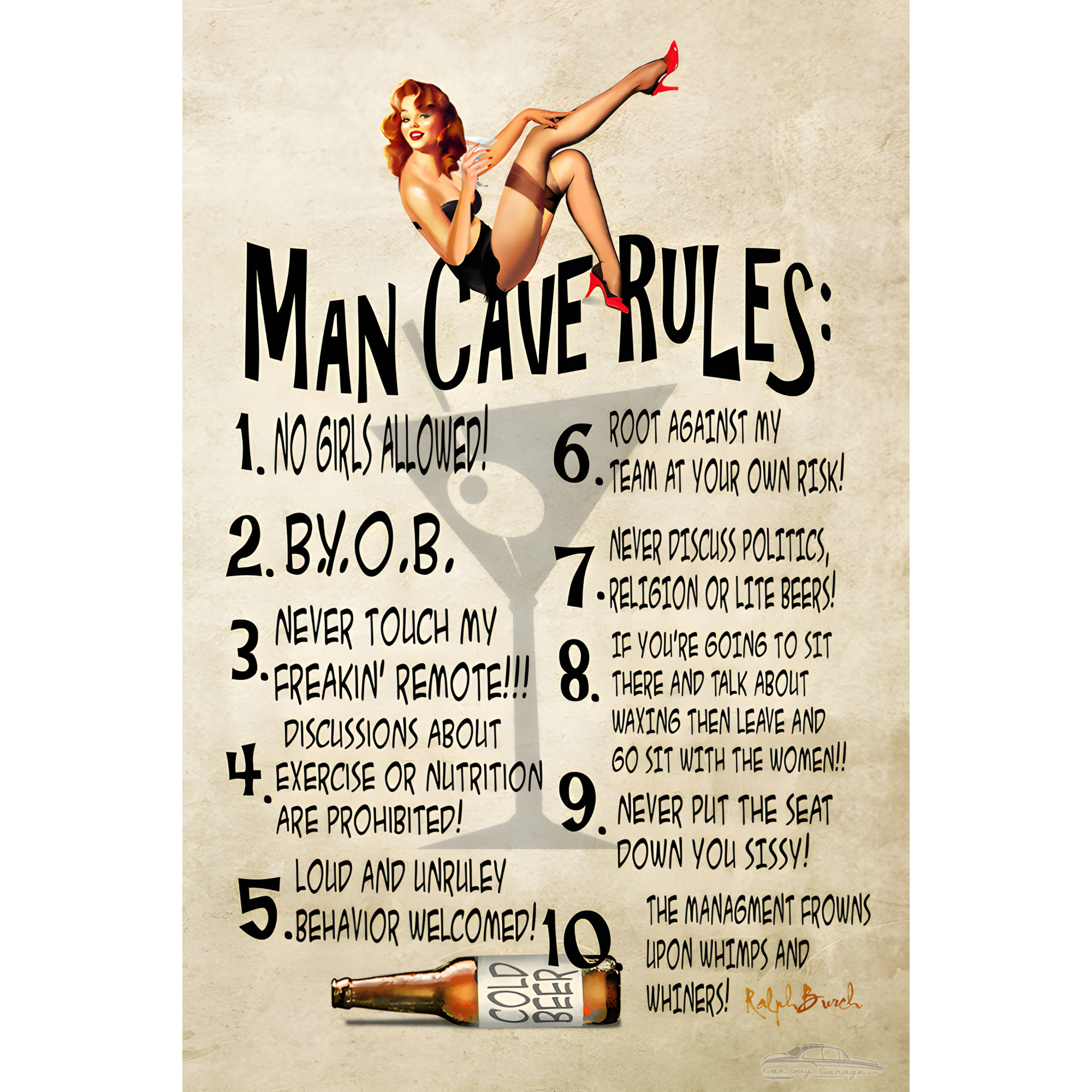 Man Cave Rules Metal Sign - Vintage Style, Durable, Made in USA