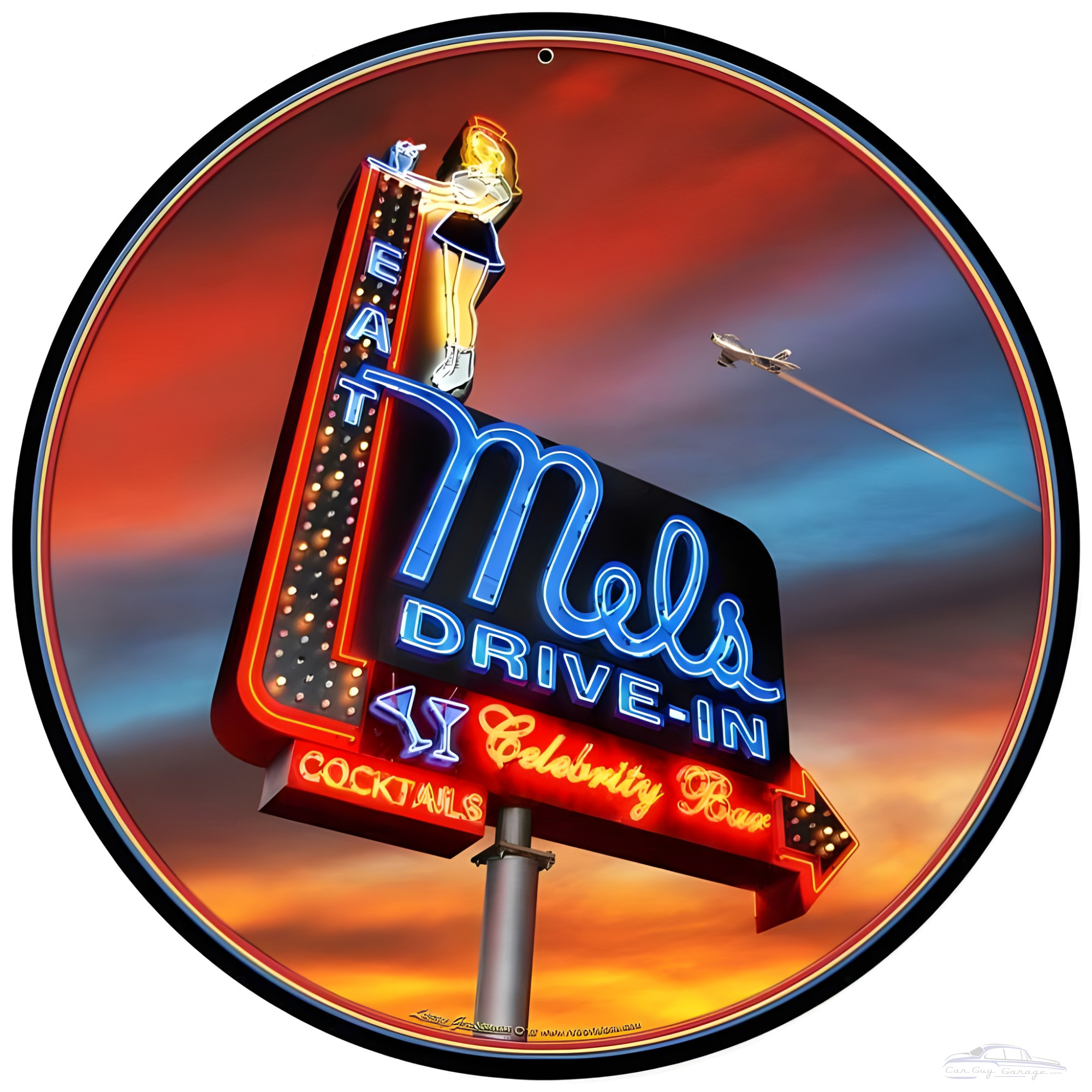 Mels Sunset Metal Sign - 14" Round, Durable American Steel