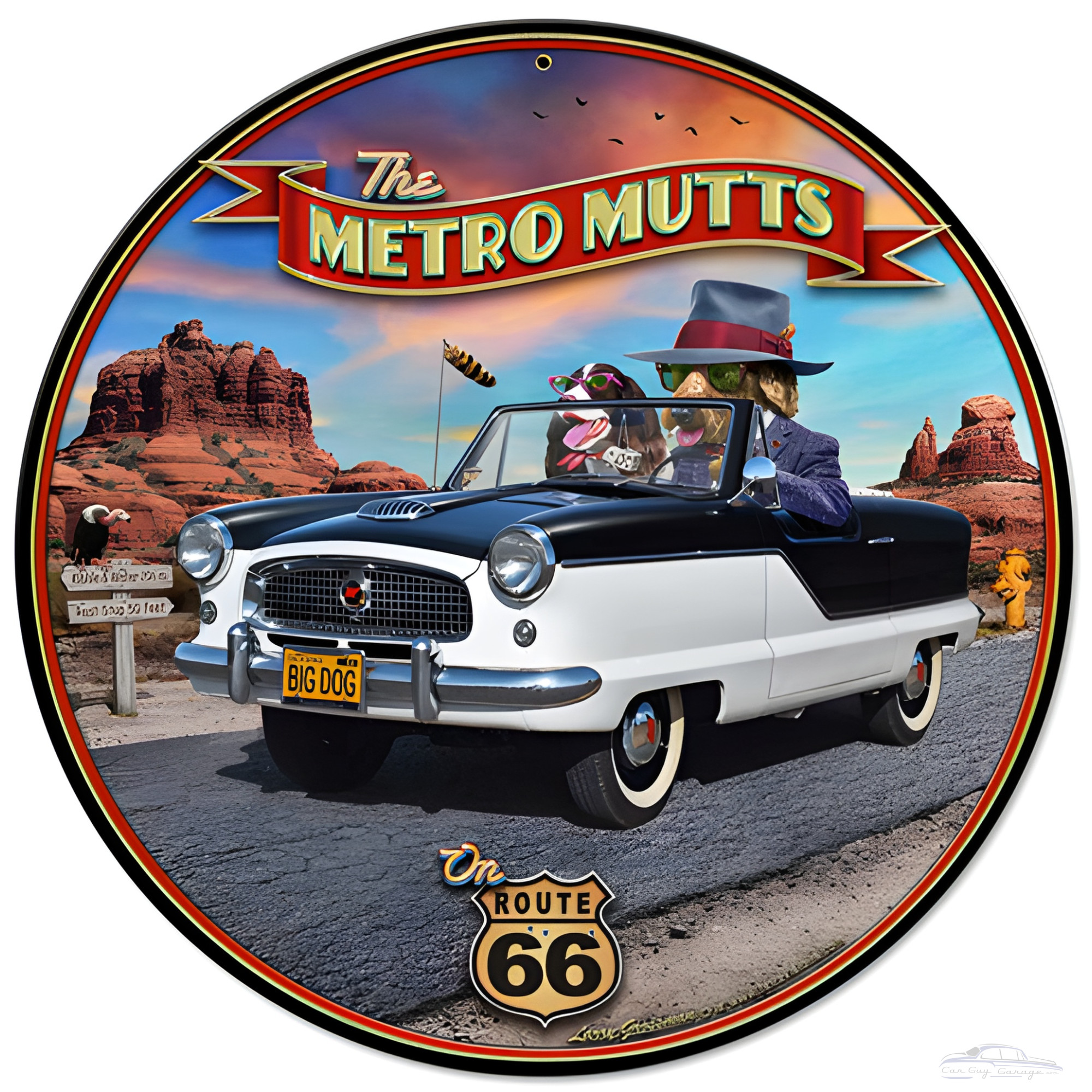Metro Mutts Metal Sign - 14" Round, Handmade in USA