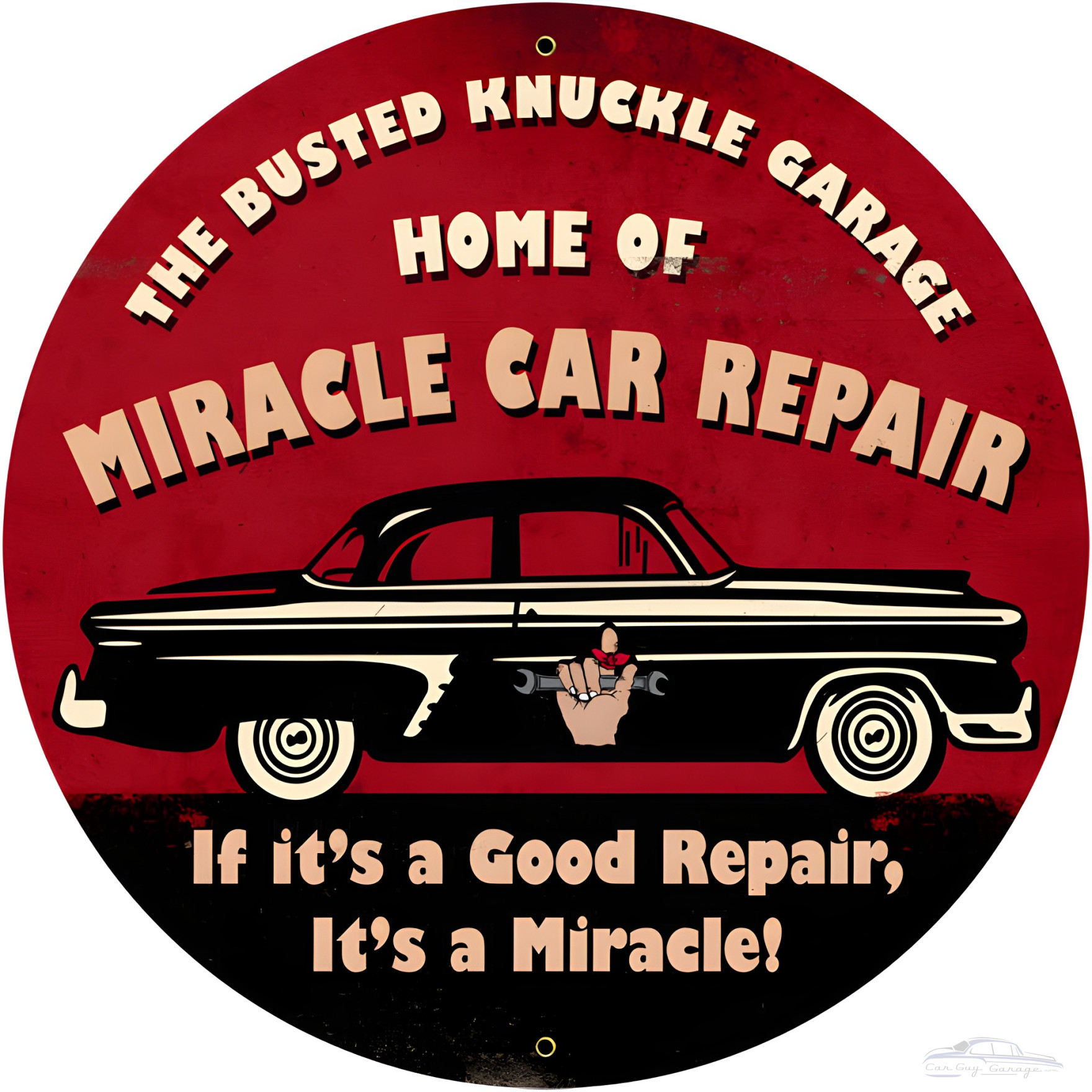 Miracle Car Repair Metal Sign - 28" Round, Handmade in USA