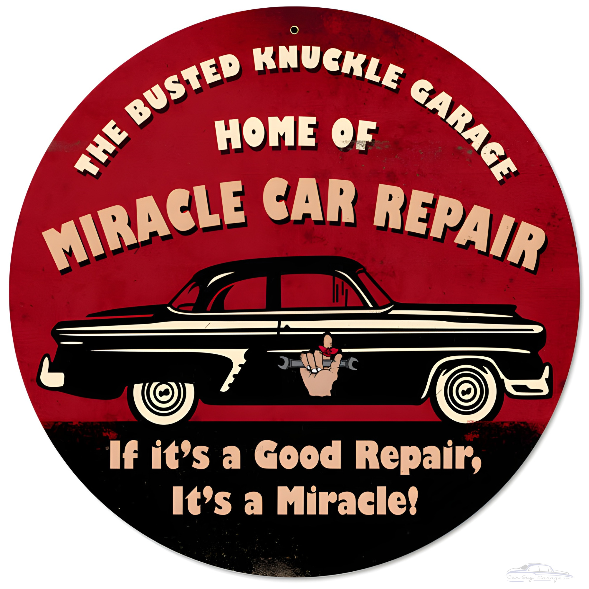 Miracle Car Repair Metal Sign - 14" Round, Made in USA