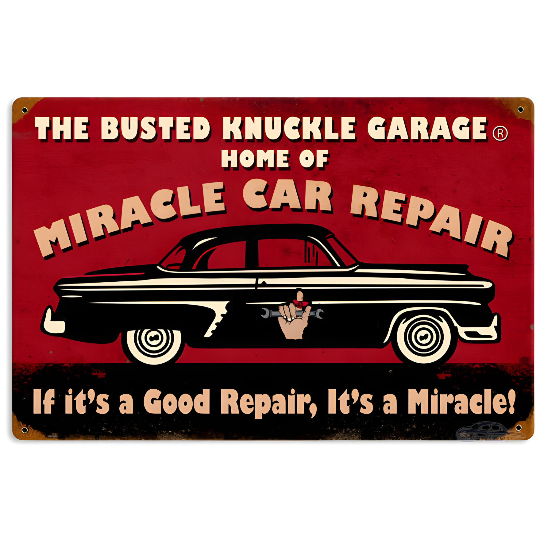 Miracle Car Repair Metal Sign - Vintage 18"x12" Garage Decor