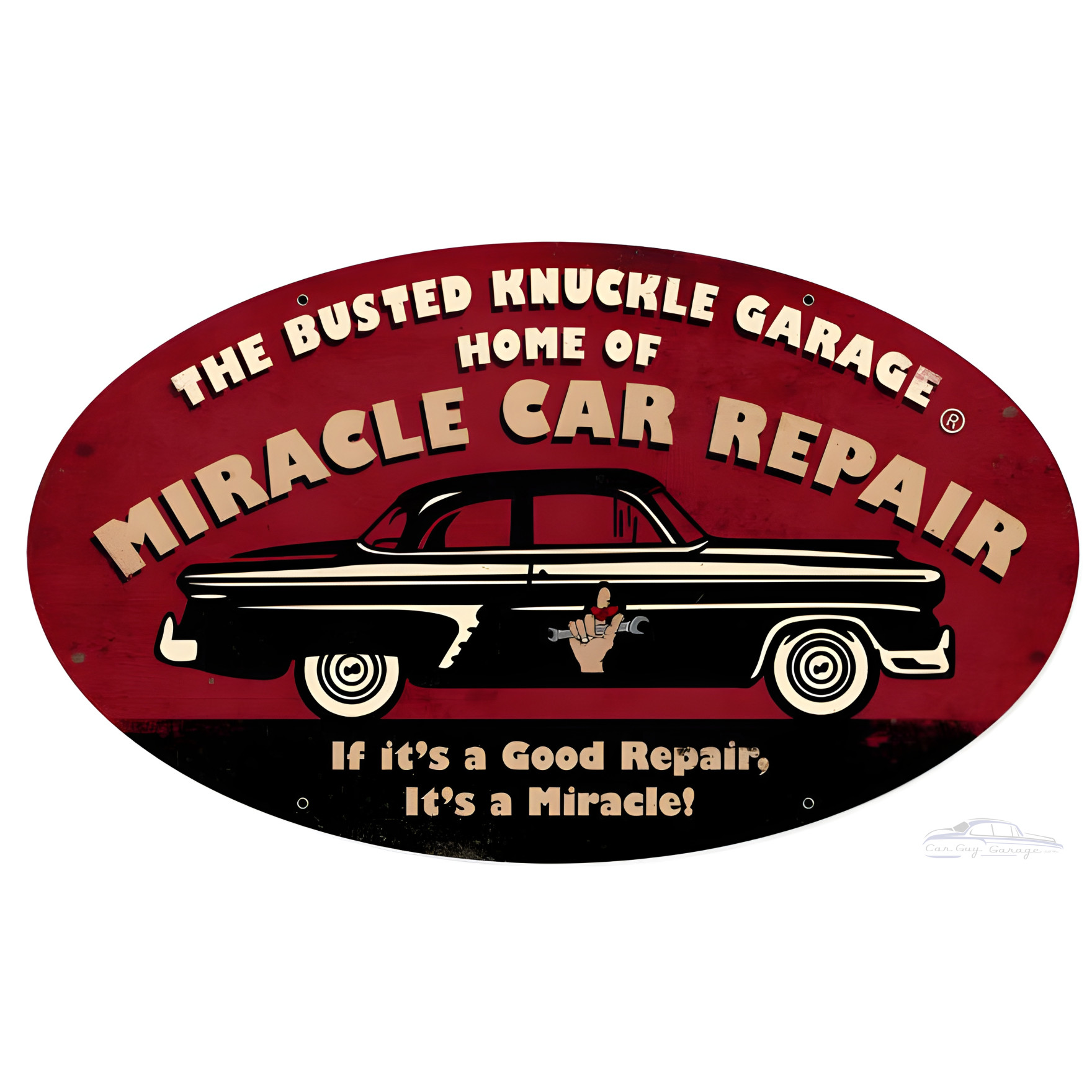 Miracle Repair Sign - 24"x14" Metal Wall Decor for Garage