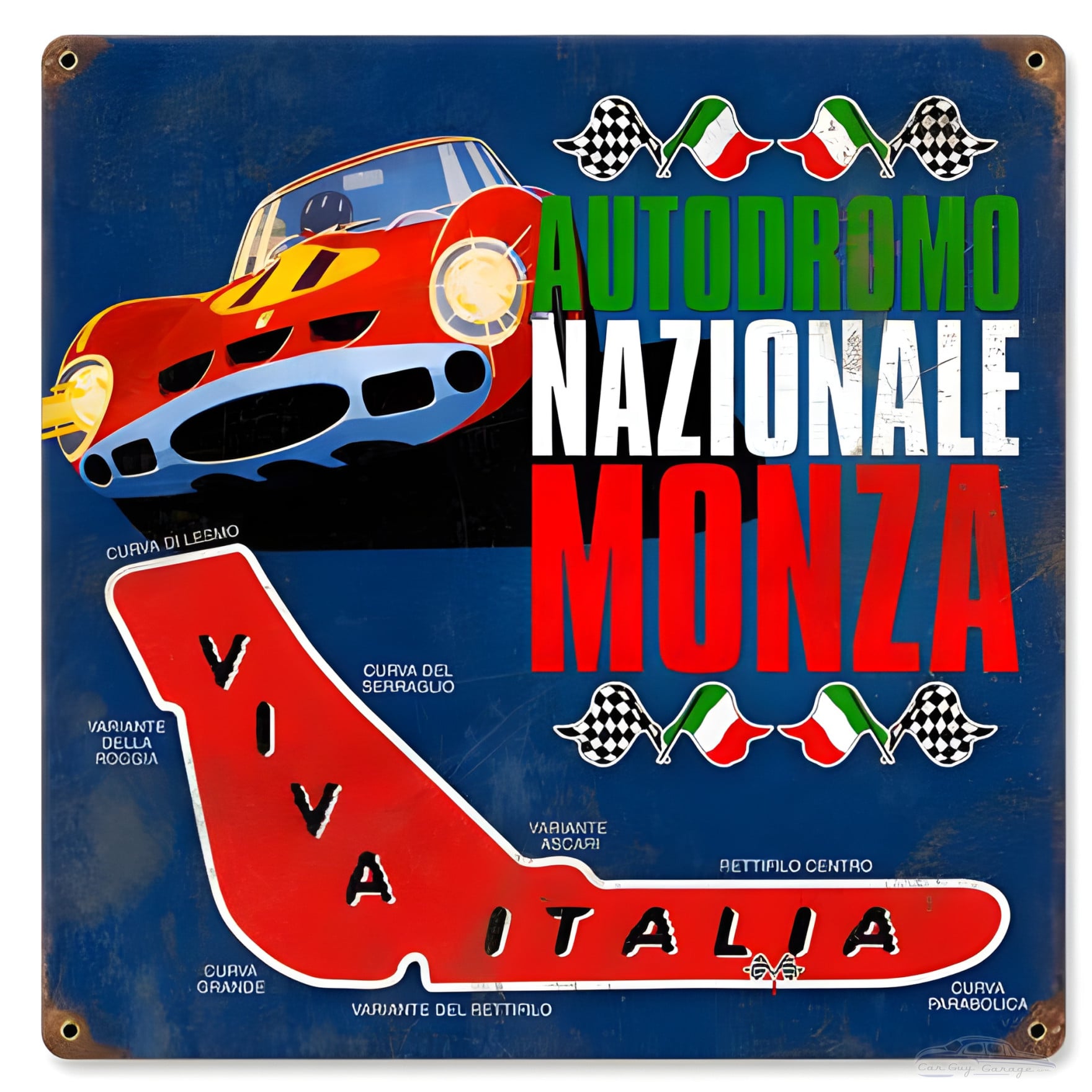 Monza Racing Metal Sign - Vintage 12"x12" Garage Decor