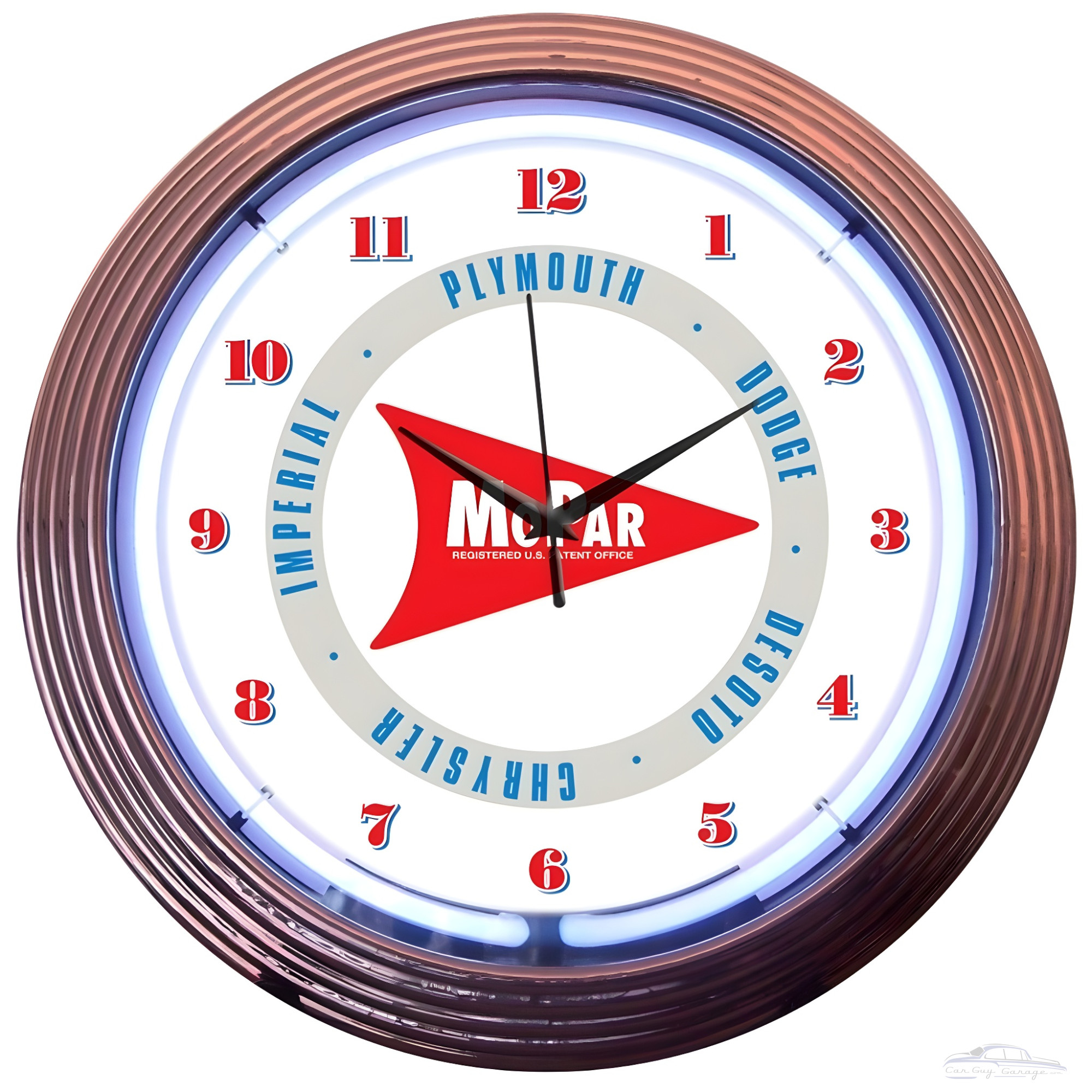 Mopar Arrow Neon Clock - 15" Diameter, Real Glass Neon, Quartz