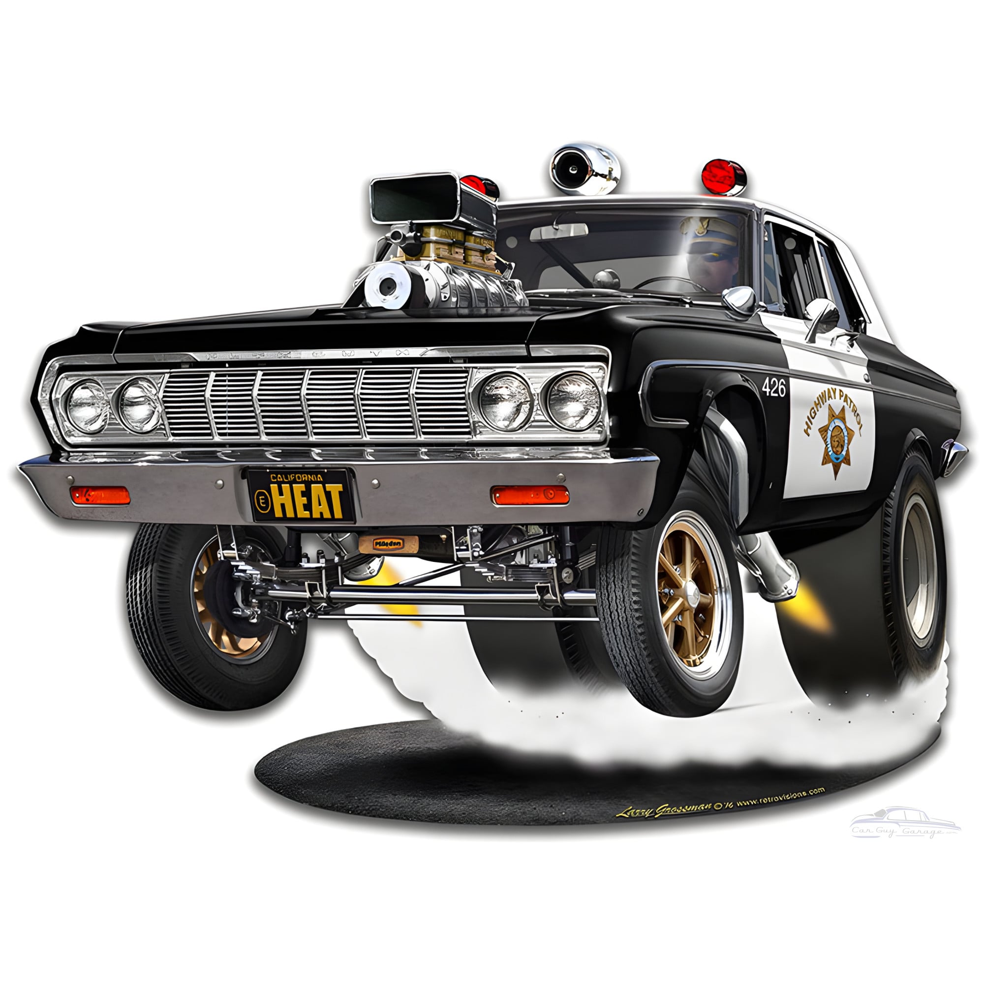 Vintage 1964 Mo-Power Cop Car Metal Sign - 15" x 11" USA Made