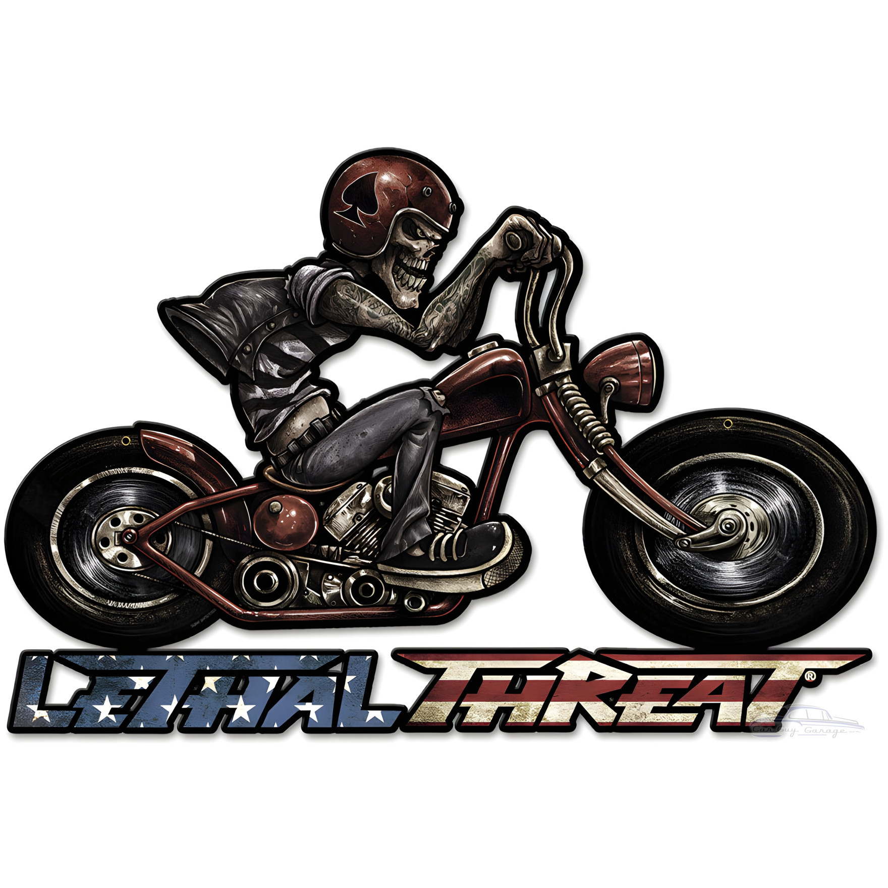 Motorcycle Skull Metal Sign - Durable 24"x16" Garage Decor