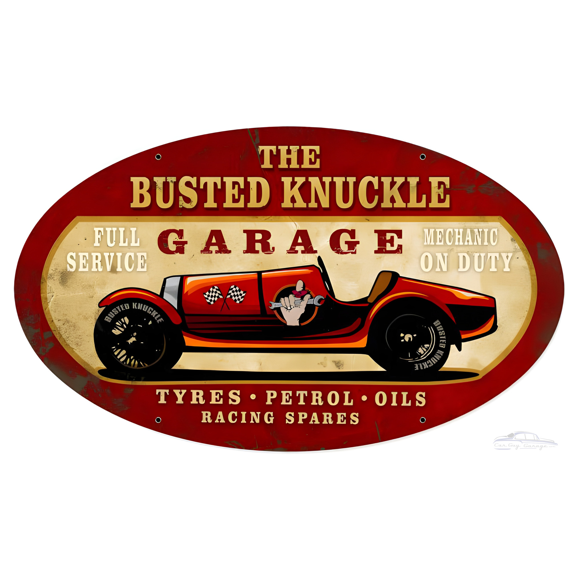 Old Race Car Metal Sign - Vintage 24"x14" Garage Decor