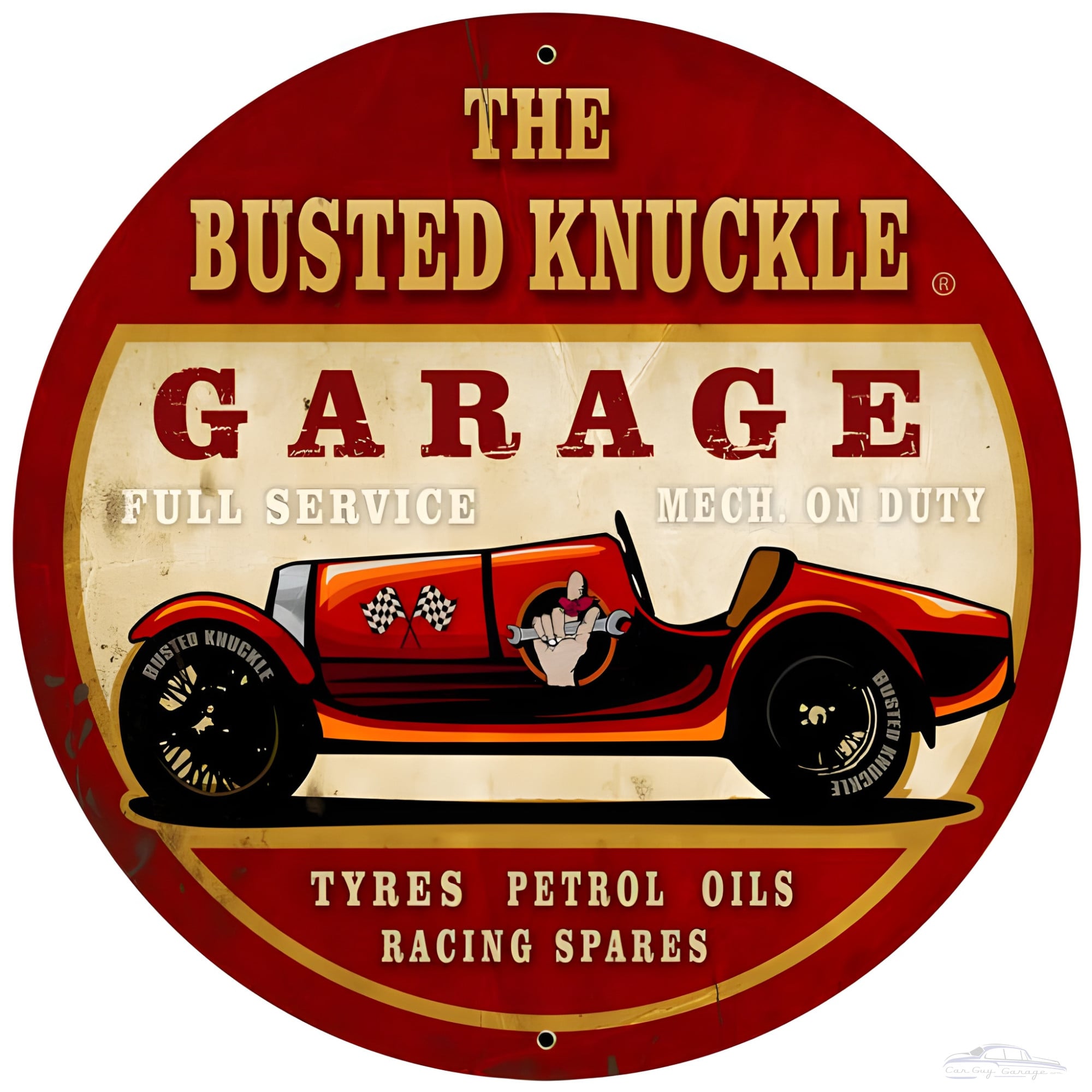 Old Race Car Metal Sign - 28" Round, Handmade in USA