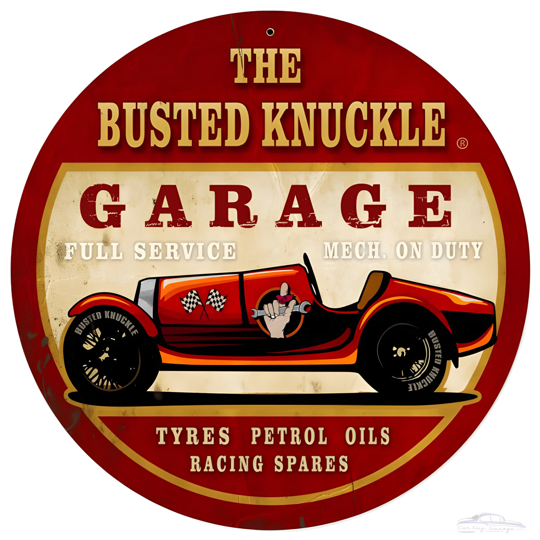 Old Race Car Metal Sign - 14" Round, Handmade in the USA
