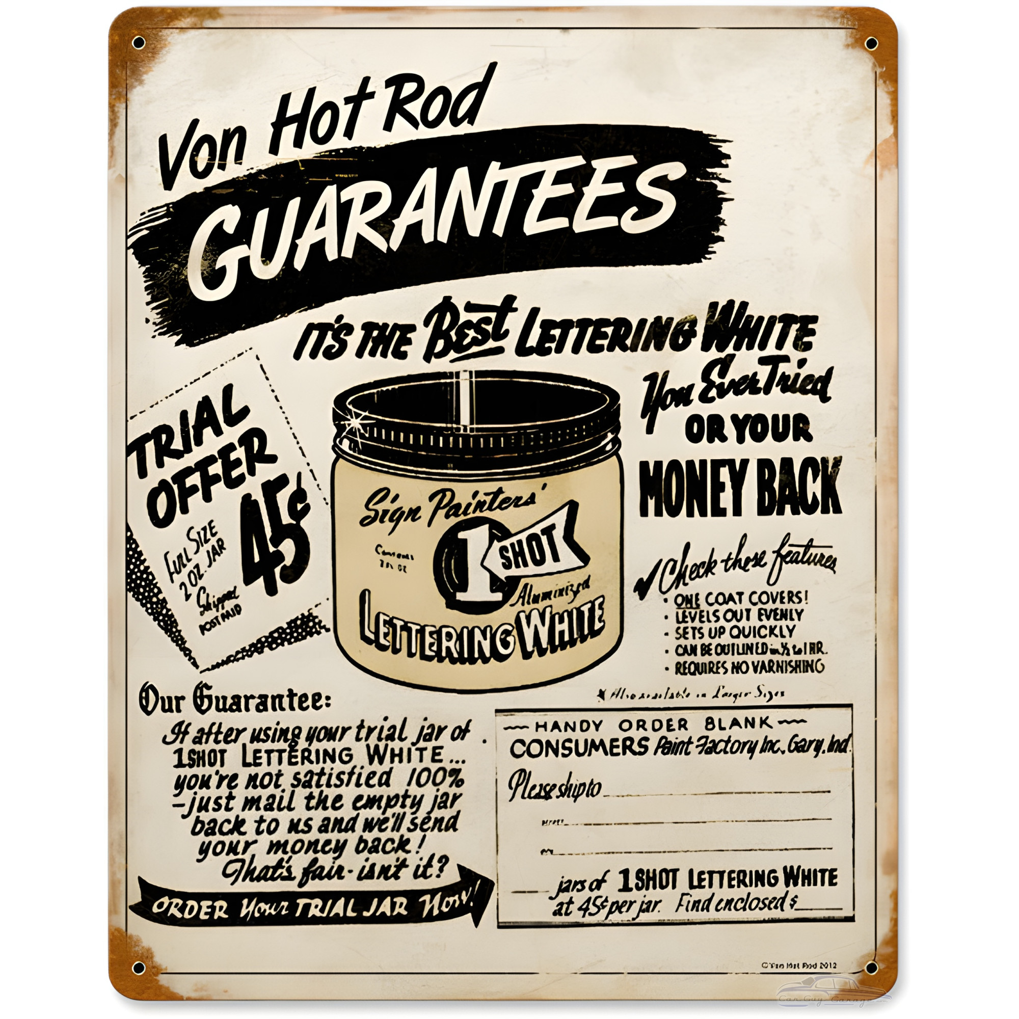 One Shot Paint Metal Sign - Vintage Decor, 12"x15", USA Made