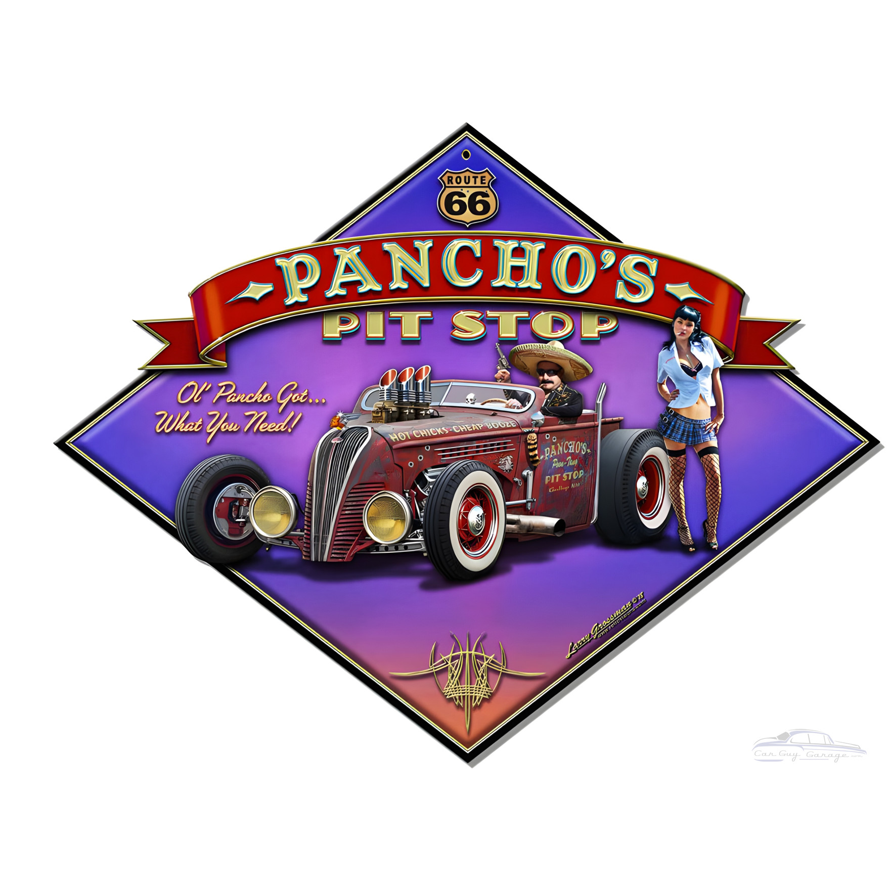 Pancho's Rt 66 Metal Sign - Vintage Americana Decor 16"x13"