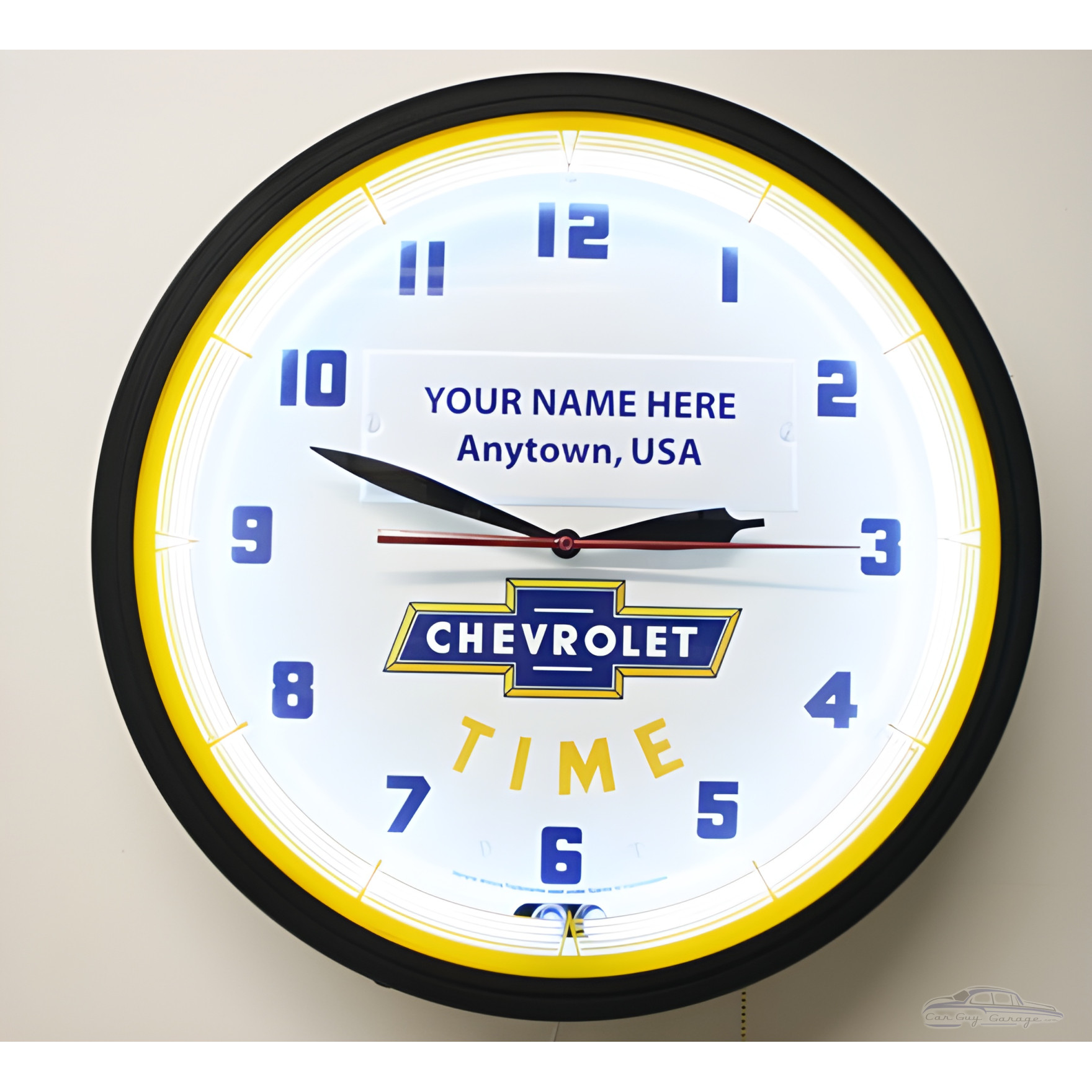 20" Personalized Neon Chevrolet Clock - Customizable & Retro