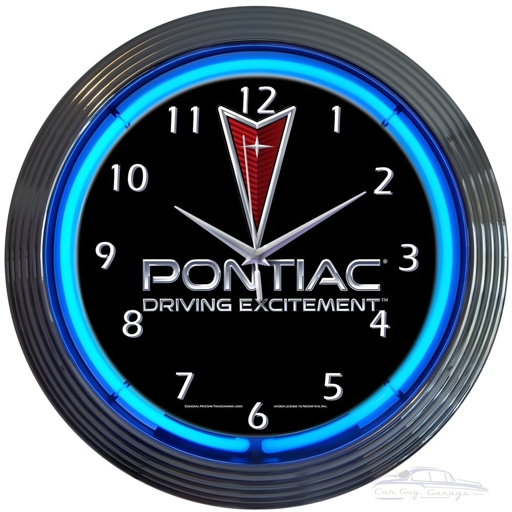 Pontiac Service Neon Clock - Real Glass Neon, Chrome Rim, 15"