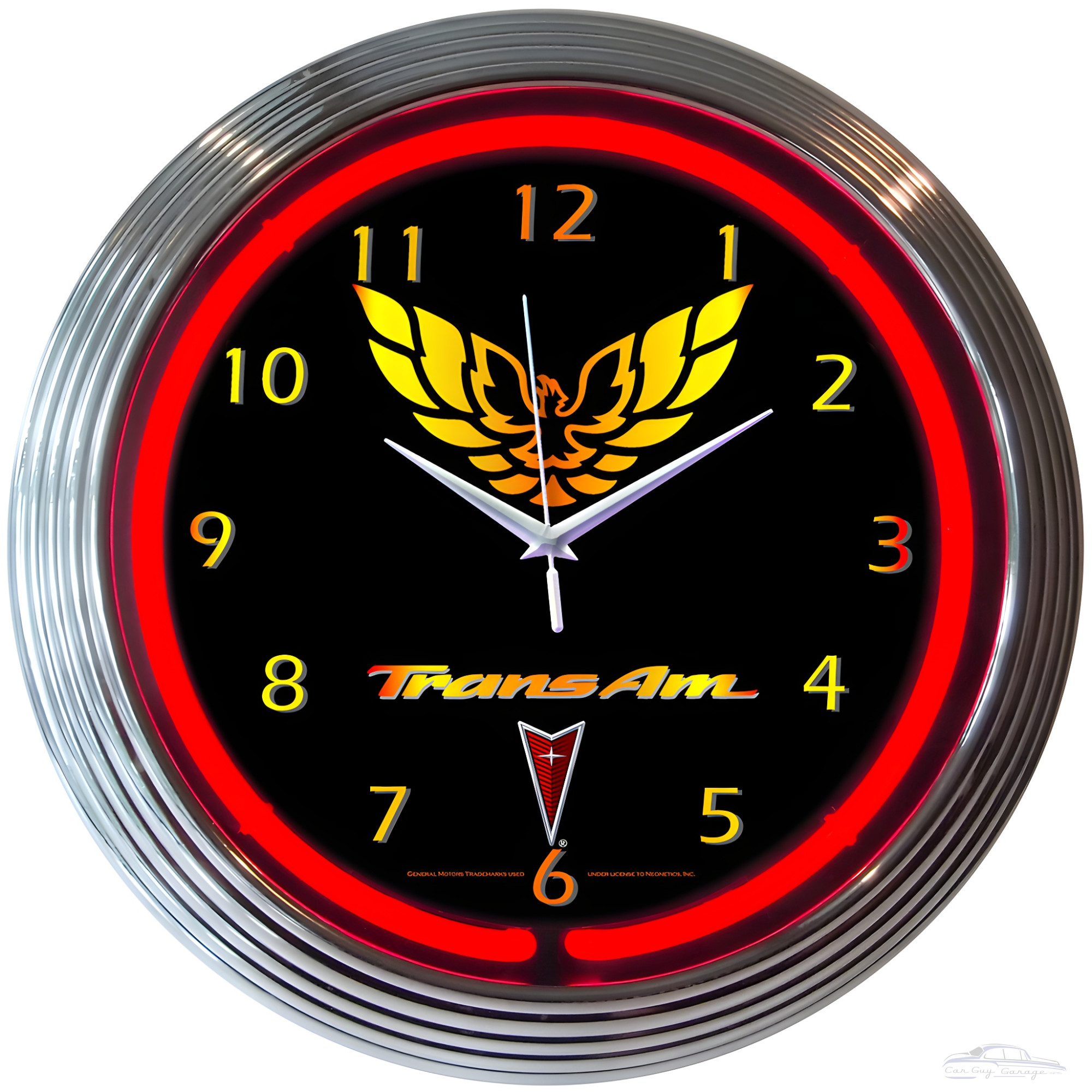 Pontiac Trans Am Neon Clock - Retro Style, 15 Inch Diameter