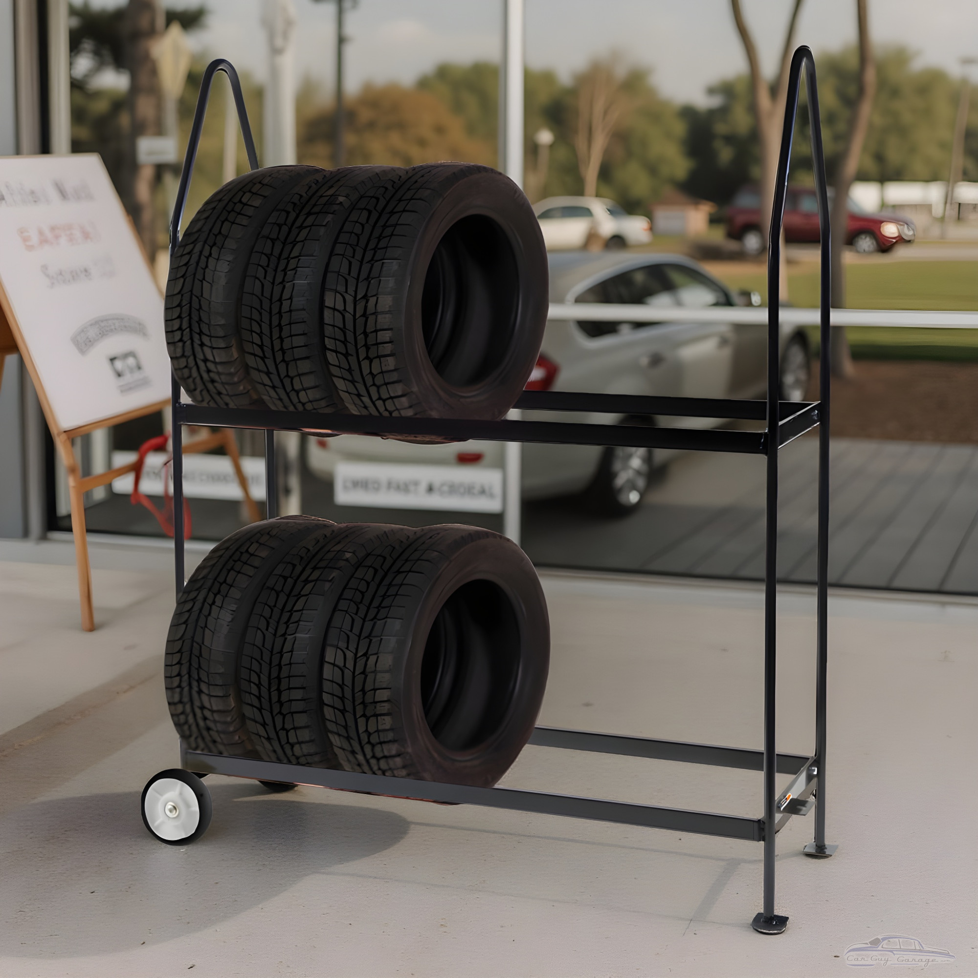 Basic Mobile Tire Rack - Holds 12-14 Tires, Easy to Move
