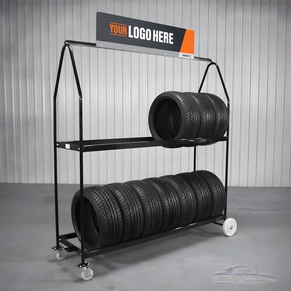 Deluxe Mobile Tire Rack - Holds 14-16 Tires, 4 Wheels