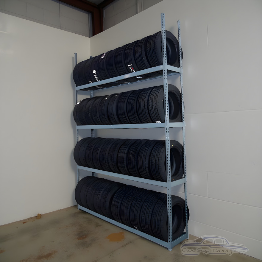 Four Tier Tire Shelving - Adjustable, Holds 36 to 44 Tires