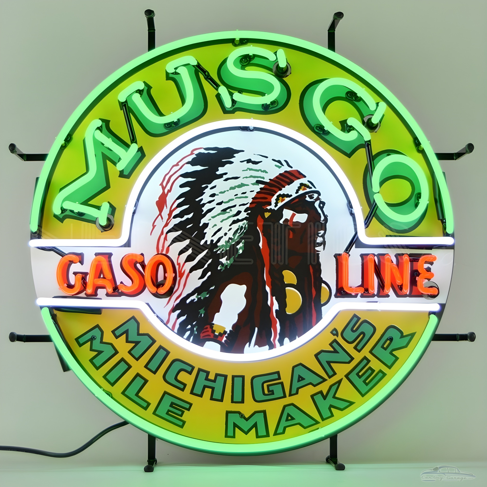 Musgo Gasoline Neon Sign - Vintage Style, 24" Diameter, Indoor Use